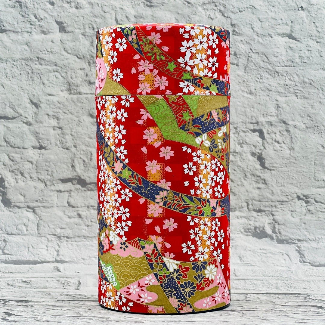 Oiwai Red Washi Paper Wrapped Metal Tea Canister Tin Container - Etsy