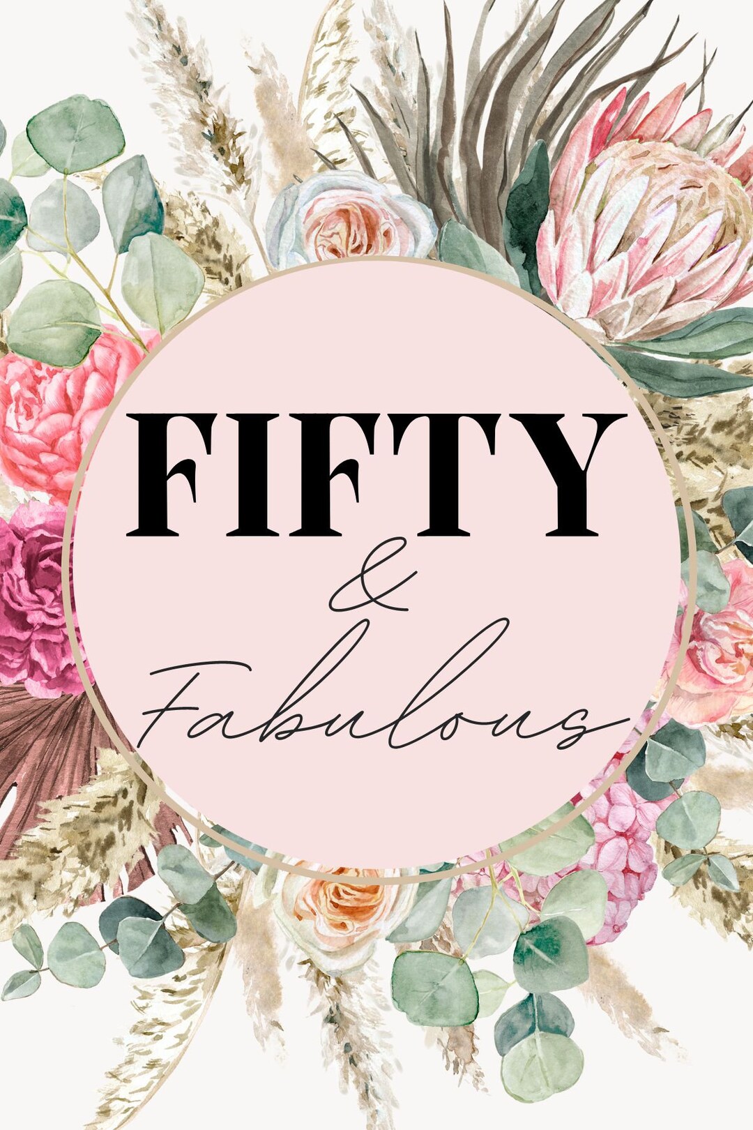 Floral 50th Birthday Sign: Customizable Party Decor - Wine Labels, Gift ...