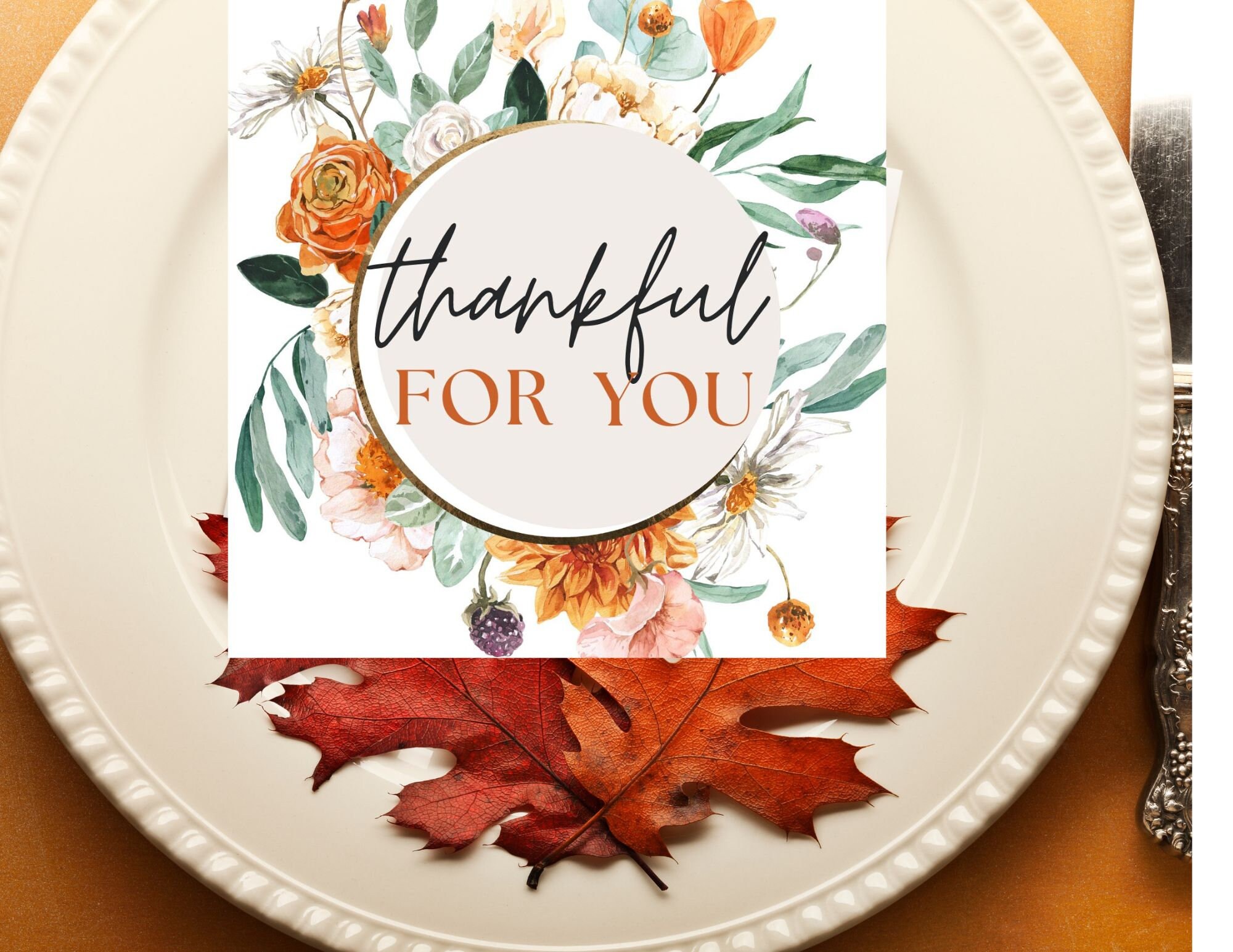 Thankful for You. Print. Label. Placecard. Thanksgiving. Card. Poster ...