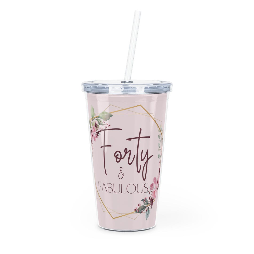 Personalized 40th Birthday Tumbler. Pink Plastic Cup With Straw, Custom ...
