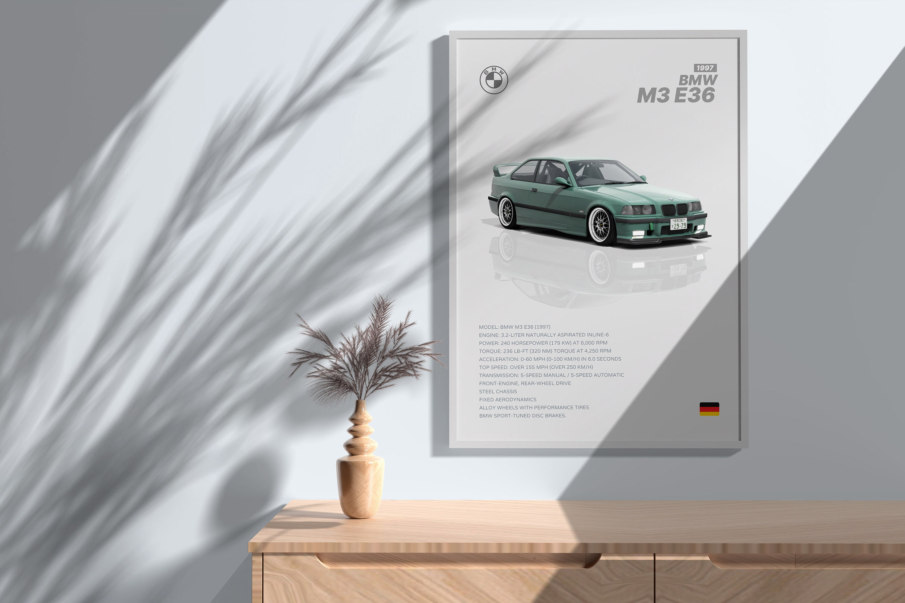BMW M3 E36 Car Poster, Cars Poster Print, Retro Car Poster, Supercar ...