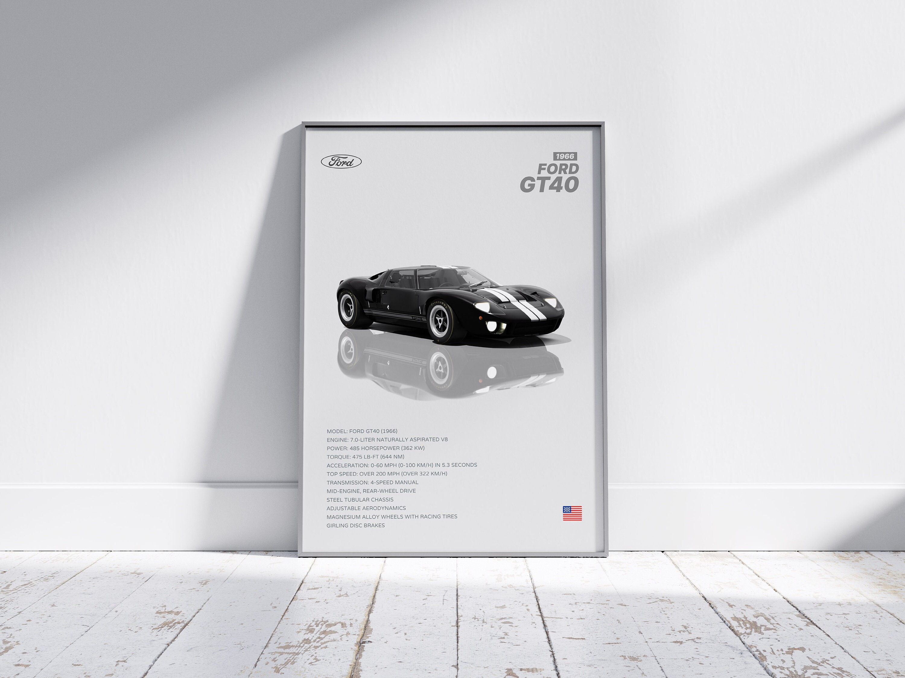 Ford GT40 Car Poster, Cars Poster Print, Retro Car Poster, Supercar ...