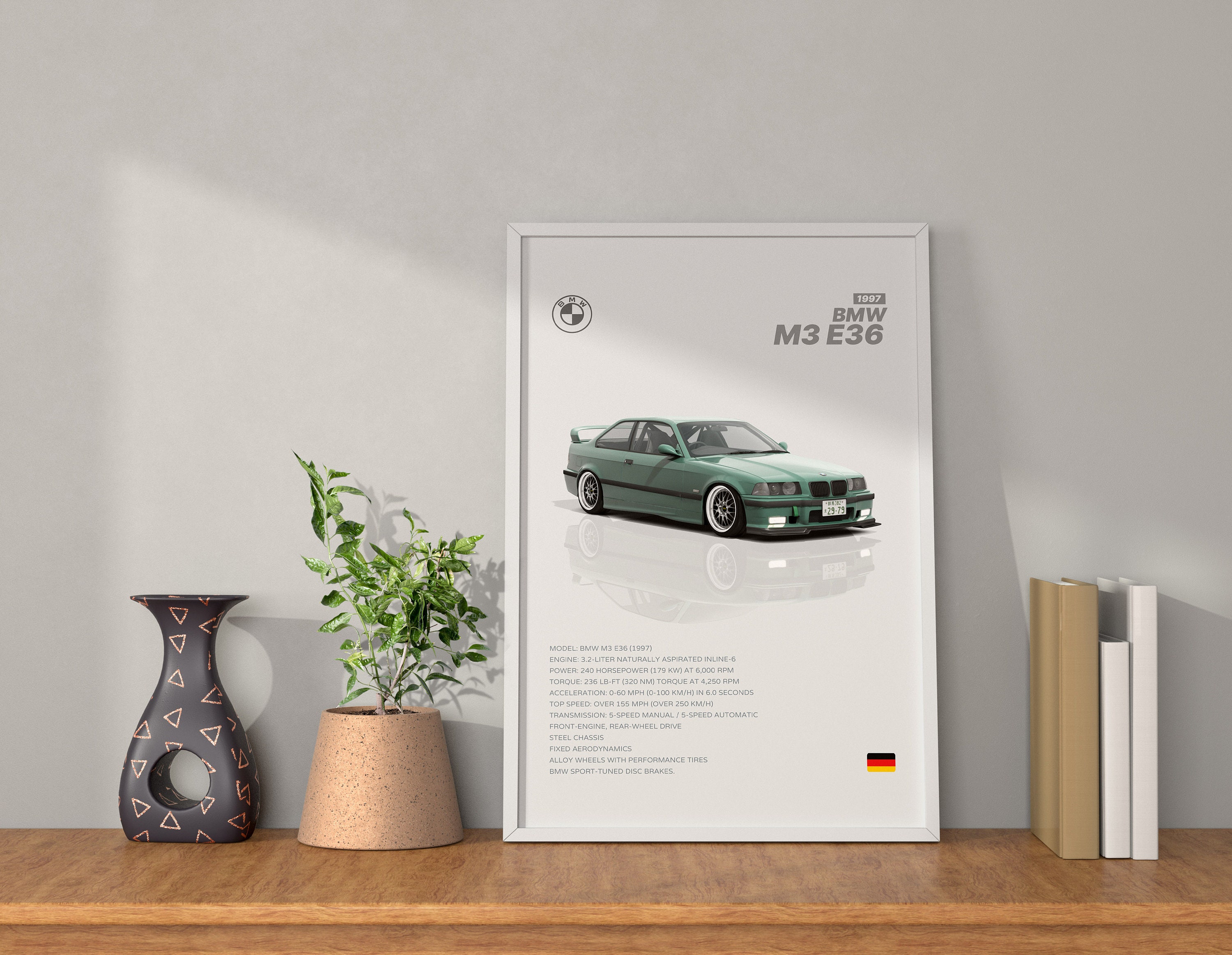 BMW M3 E36 Car Poster, Cars Poster Print, Retro Car Poster, Supercar ...