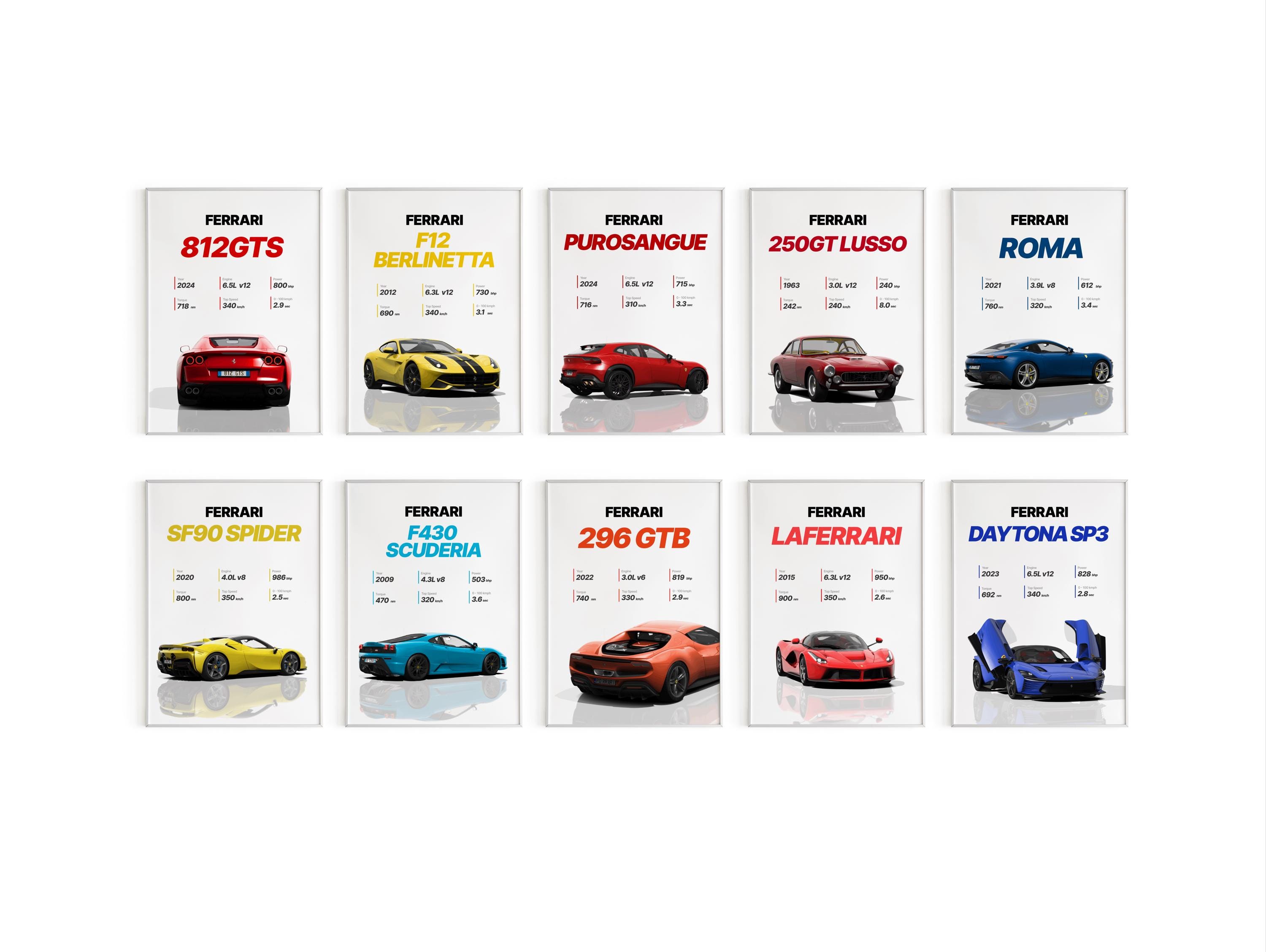 Set of 20 Ferrari Poster, Cars Poster Print, Retro Car Poster, Supercar ...