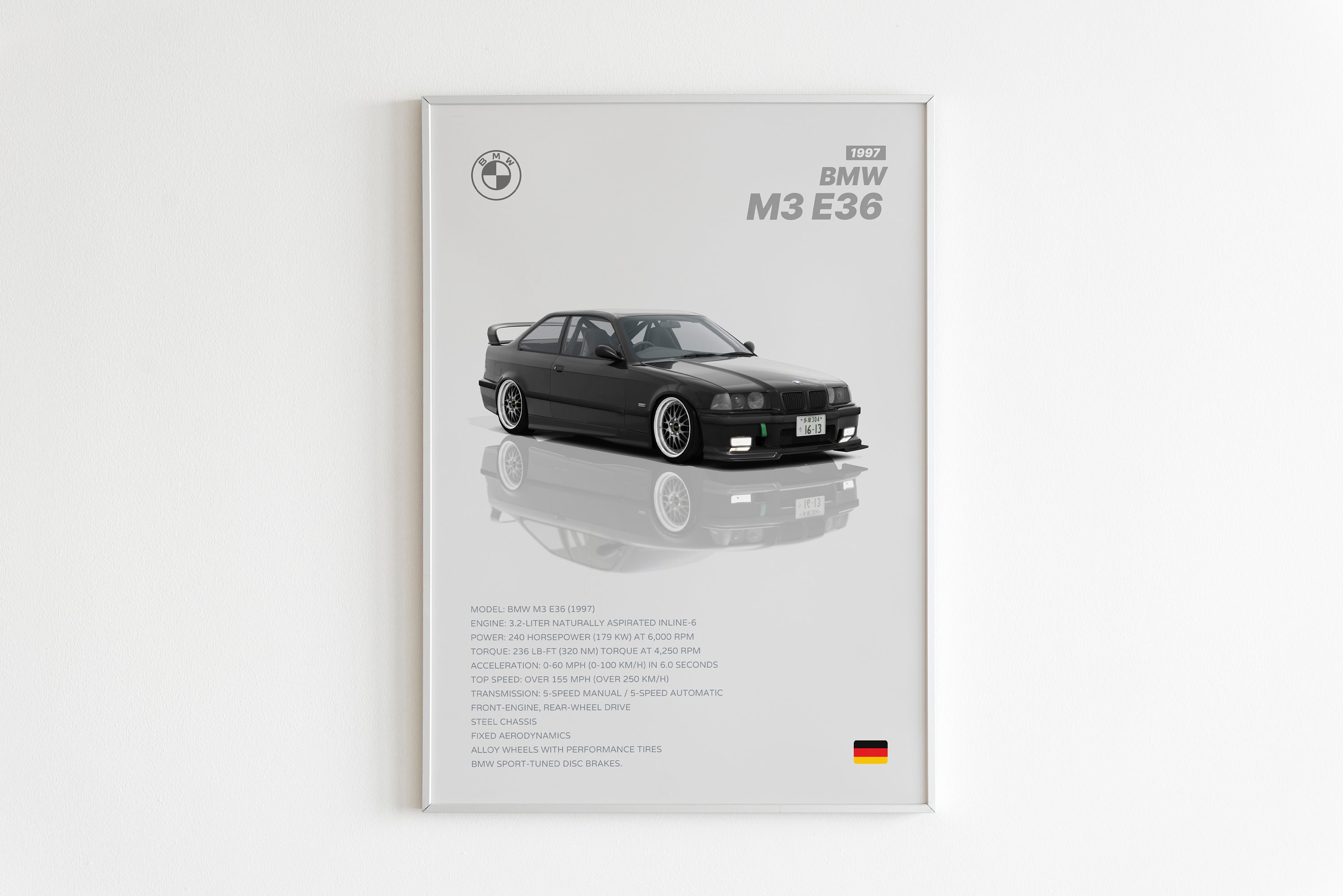 BMW M3 E36 Car Poster, Cars Poster Print, Retro Car Poster, Supercar ...