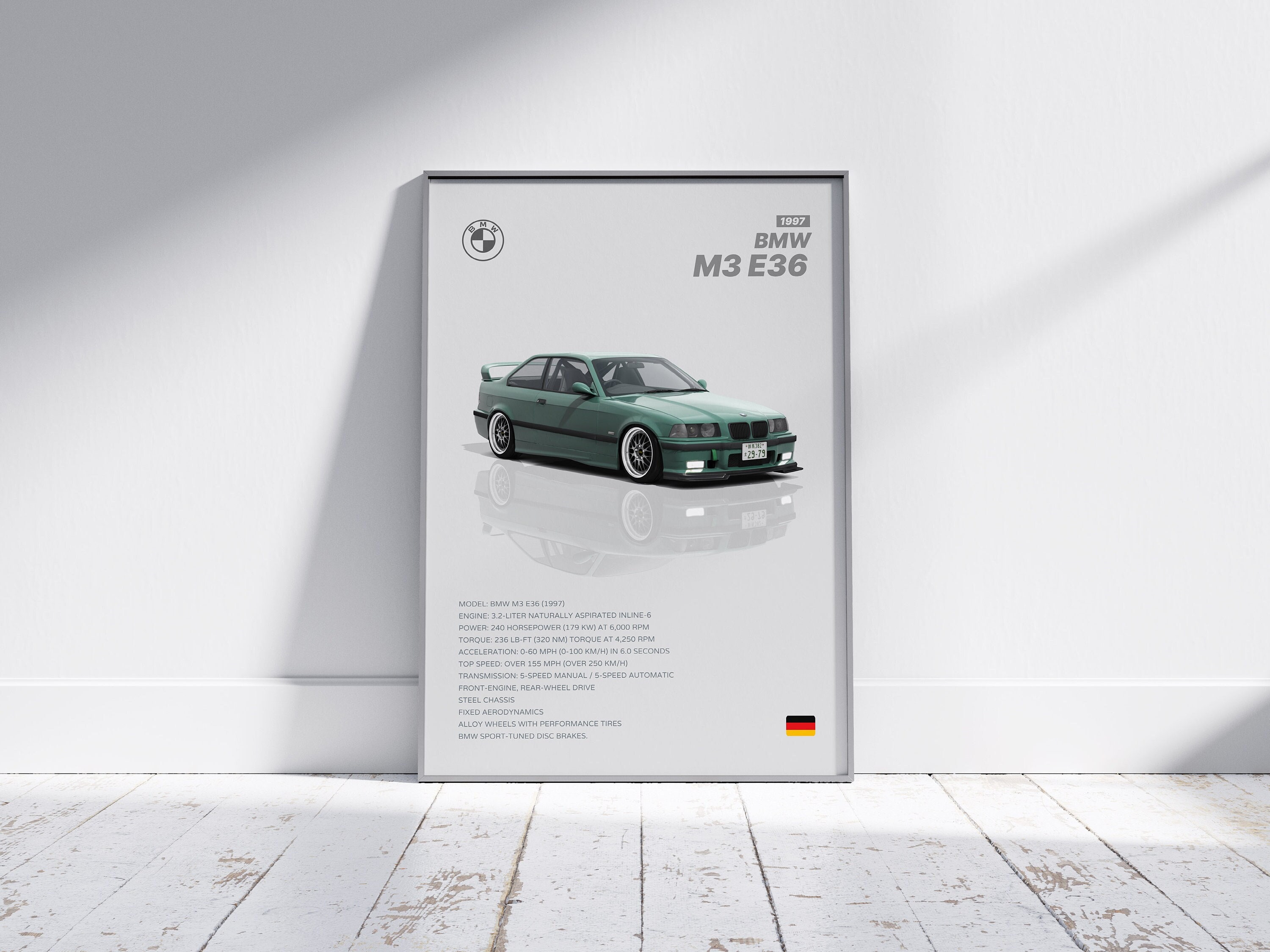 BMW M3 E36 Car Poster, Cars Poster Print, Retro Car Poster, Supercar ...