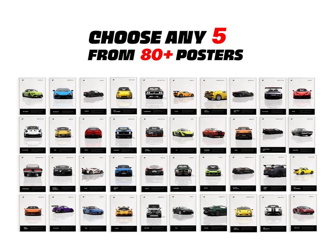 Choose Any 5 Car Poster Cars Poster Print Retro Car Poster Supercar ...