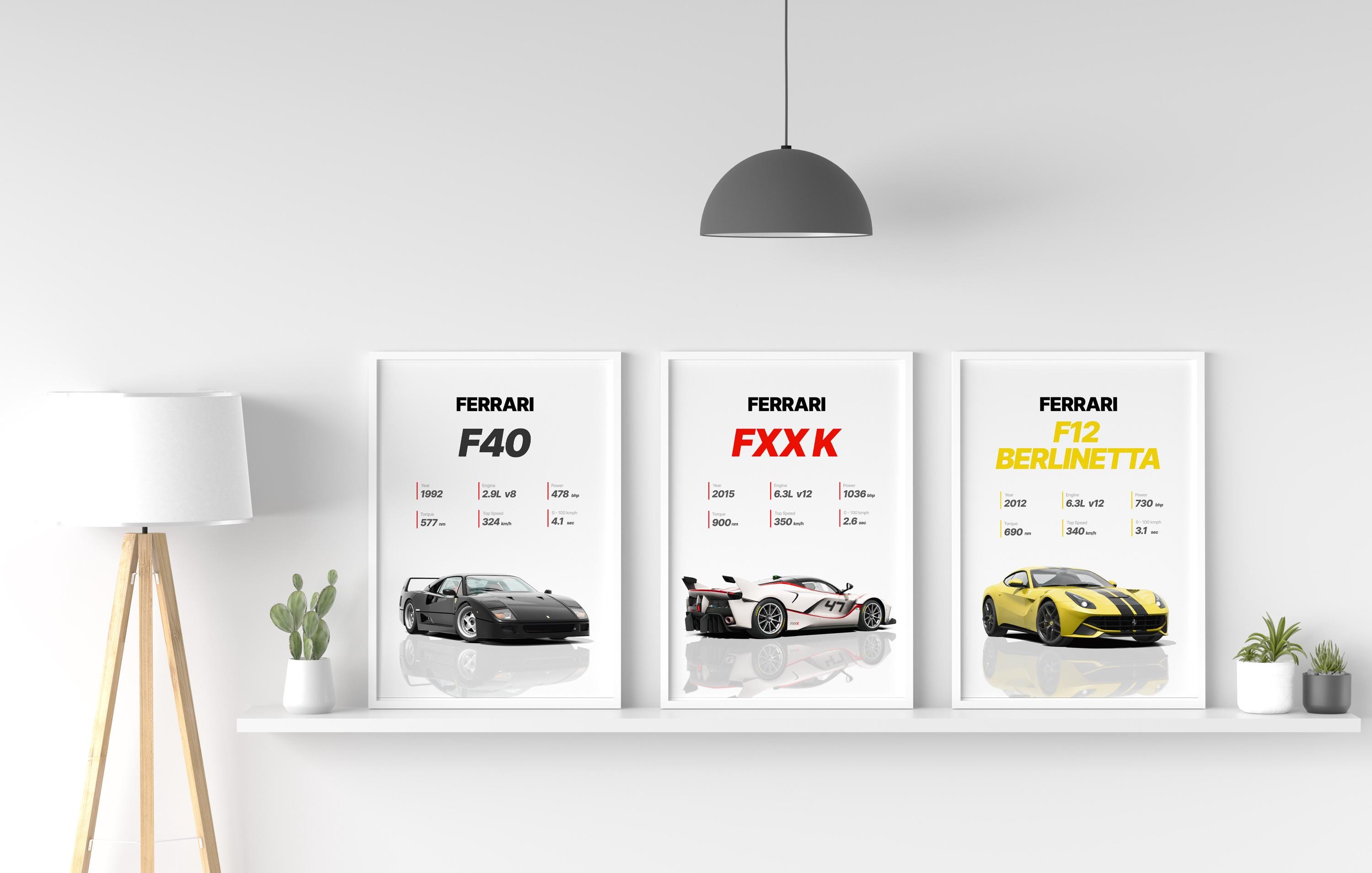 Set of 20 Ferrari Poster, Cars Poster Print, Retro Car Poster, Supercar ...