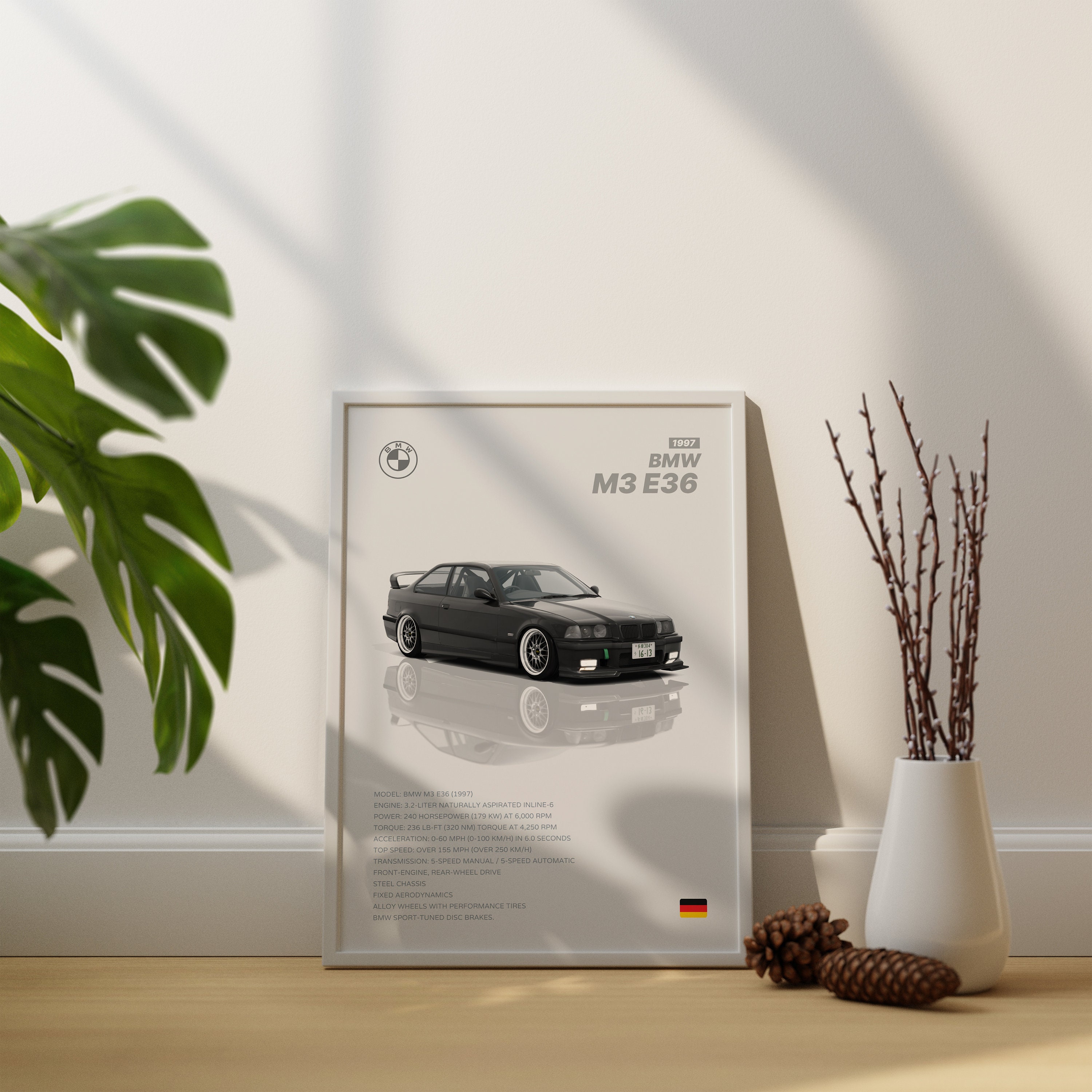 BMW M3 E36 Car Poster, Cars Poster Print, Retro Car Poster, Supercar ...