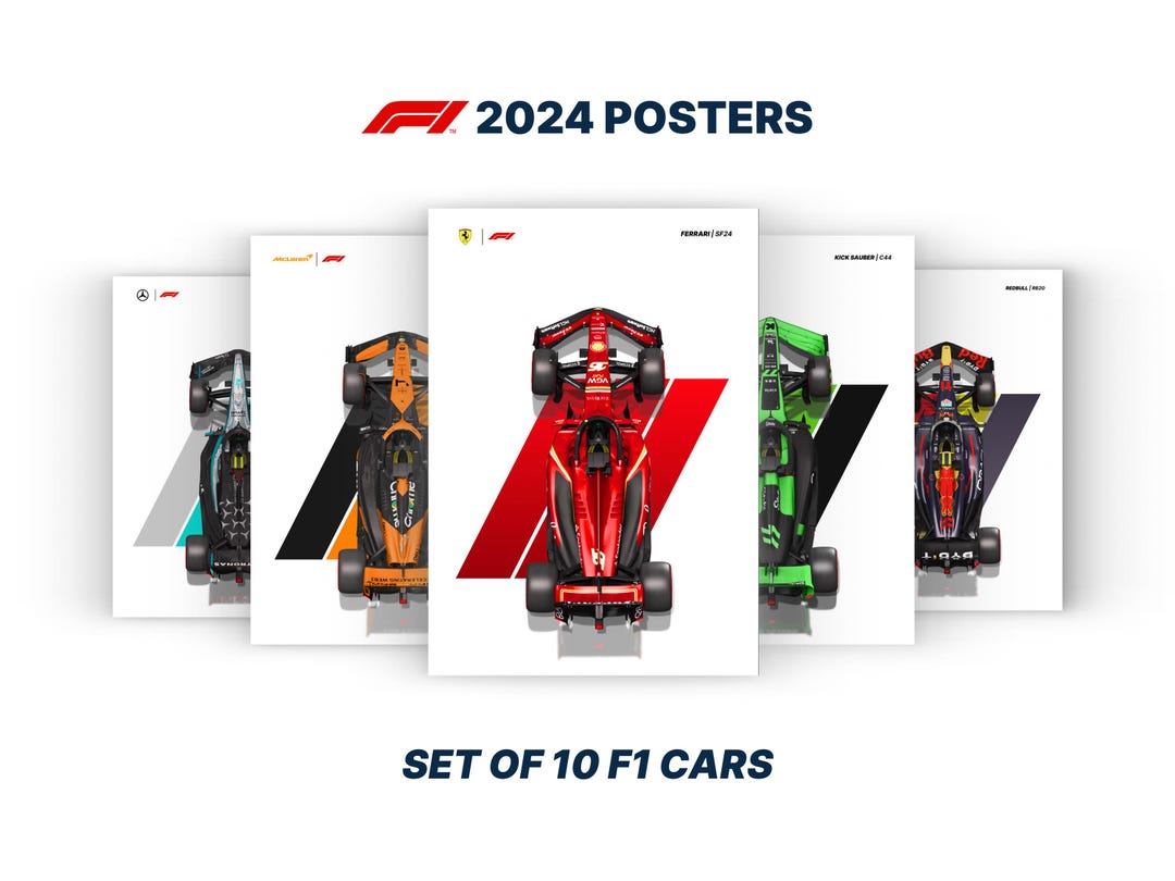 Set of 10 F1 2024 Cars Poster, Charles Lecrec F1, Formula 1 Poster, F1 ...