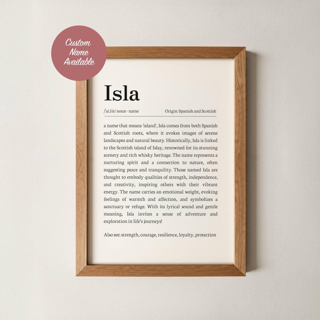 Isla Name Meaning Wall Art, Personalized Dictionary Print, Custom Baby ...