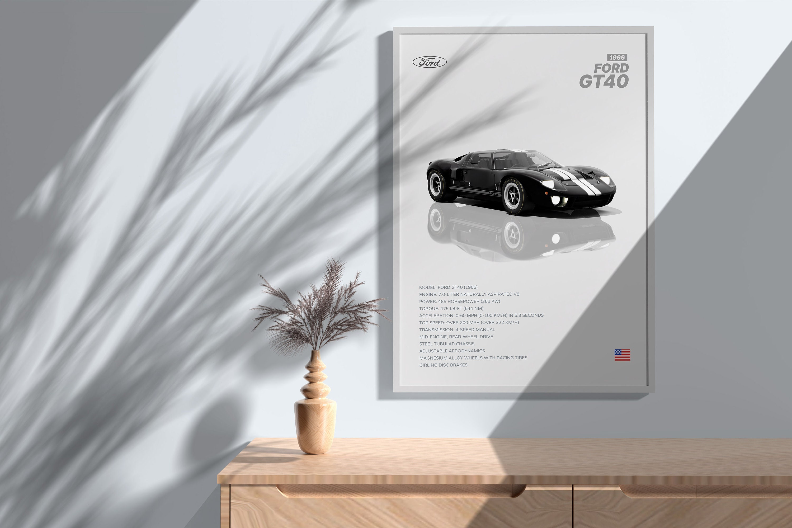 Ford GT40 Car Poster, Cars Poster Print, Retro Car Poster, Supercar ...