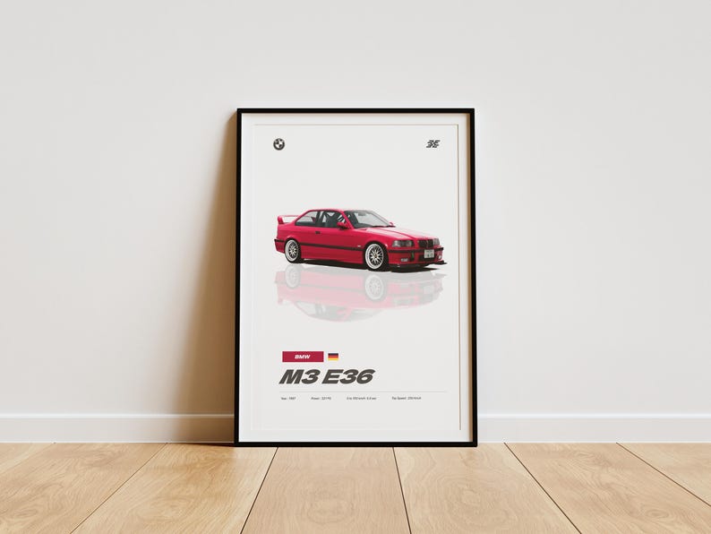 BMW M3 E36 Car Poster Cars Poster Print Retro Car Poster Supercar ...