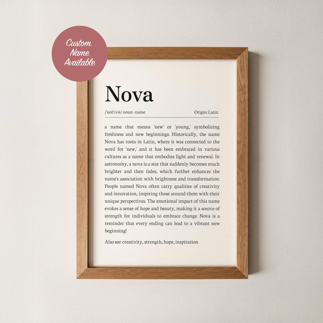 Nova Name Meaning Wall Art Personalized Dictionary Print Custom Baby ...