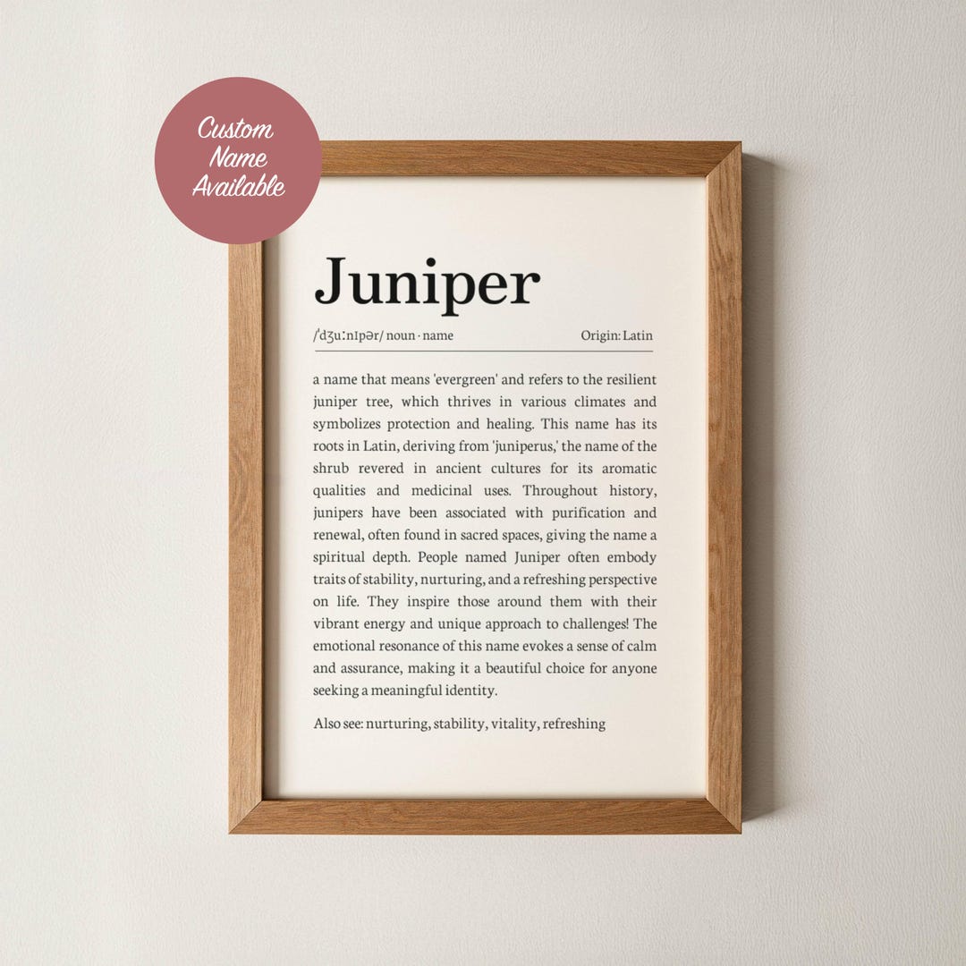 Juniper Name Meaning Wall Art Personalized Dictionary Print Custom Baby ...