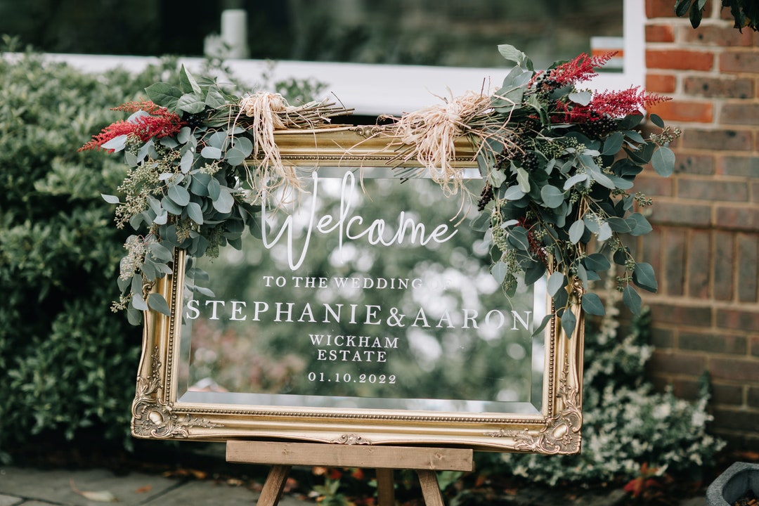 Wedding Welcome Sign, Personalised Mirror Sign, Etched Mirror Sticker ...