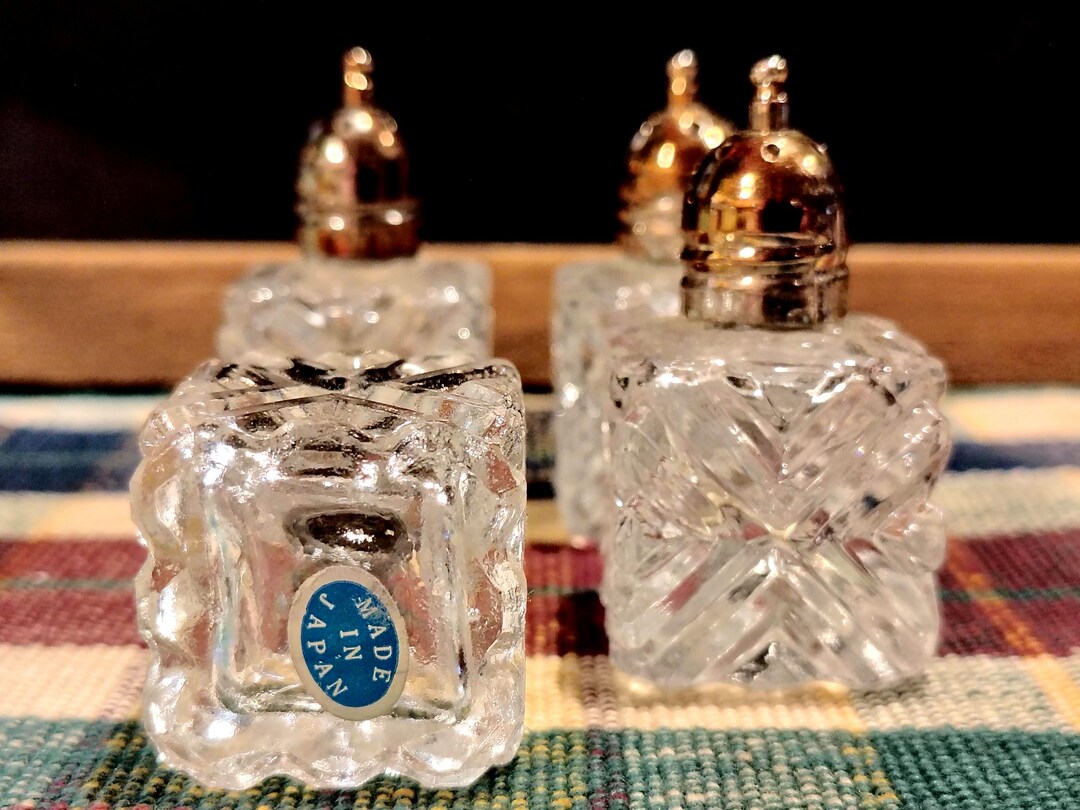 Crystal Cut Salt Pepper Shaker Silver Lid Cruets Set of 4 Vintage ...