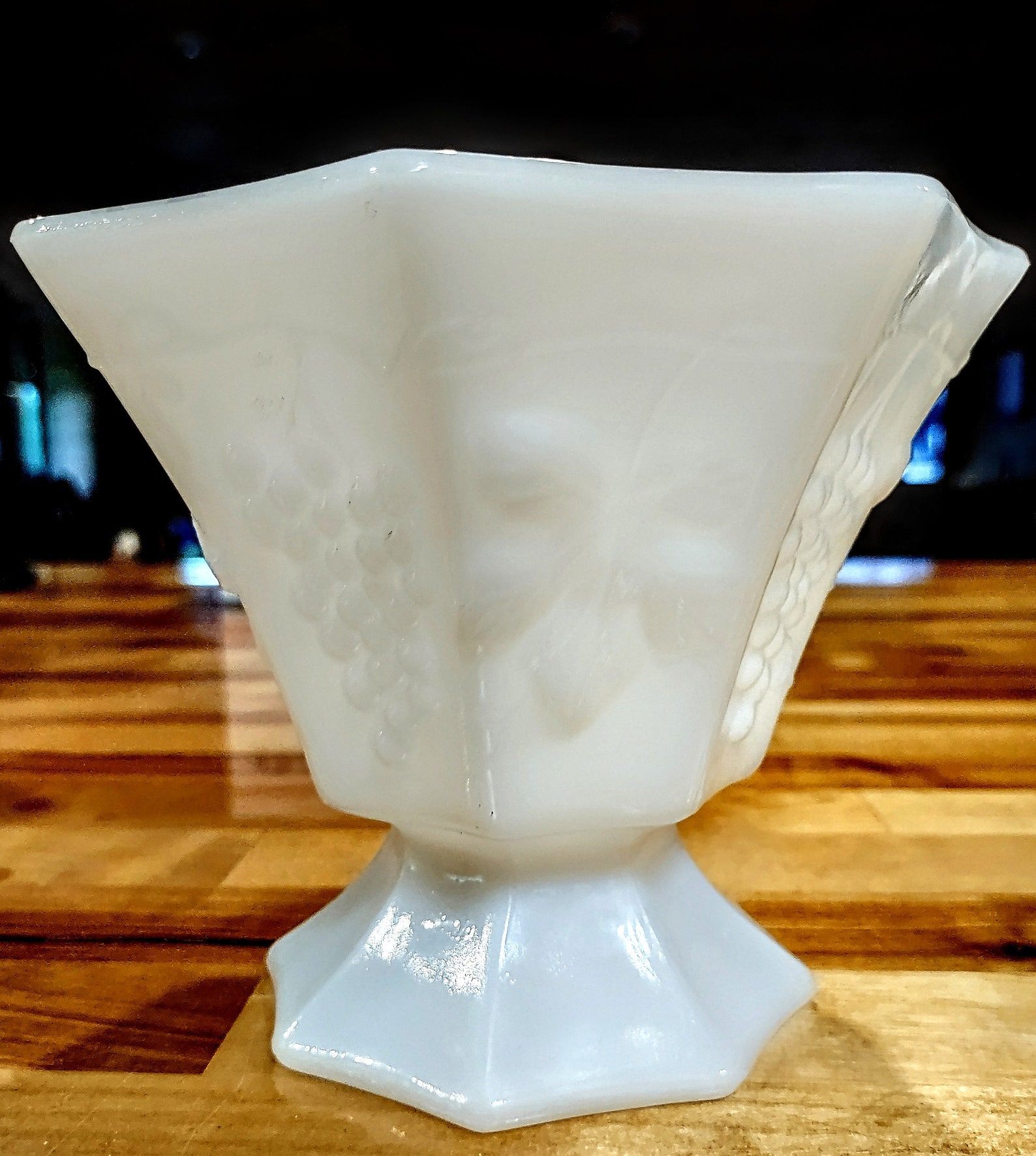 Vintage Anchor Hocking White Milk Glass Octagon Candy Compote Nuts ...
