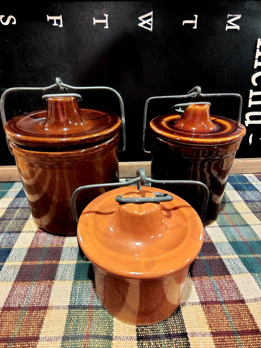 Cheese Crock Amber Brown Stoneware Kitchen Decor Storage Jar Vintage ...