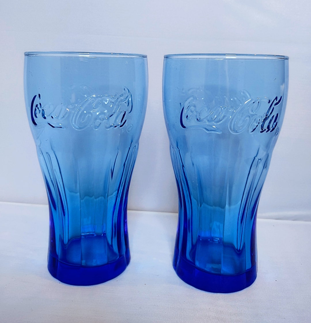 Vintage COCA COLA Blue Glass Cobalt Blue Coke Glass Drinkware 6 Set of ...