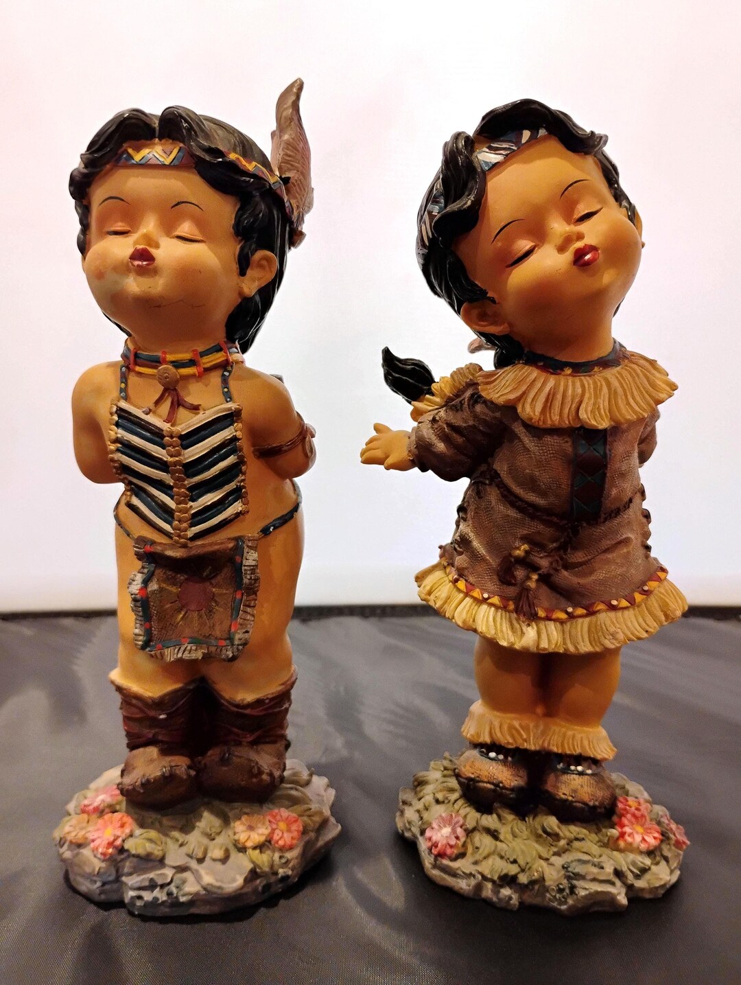 Vintage DMK Native American Children Statues Kissing 2000 Timeless Girl ...
