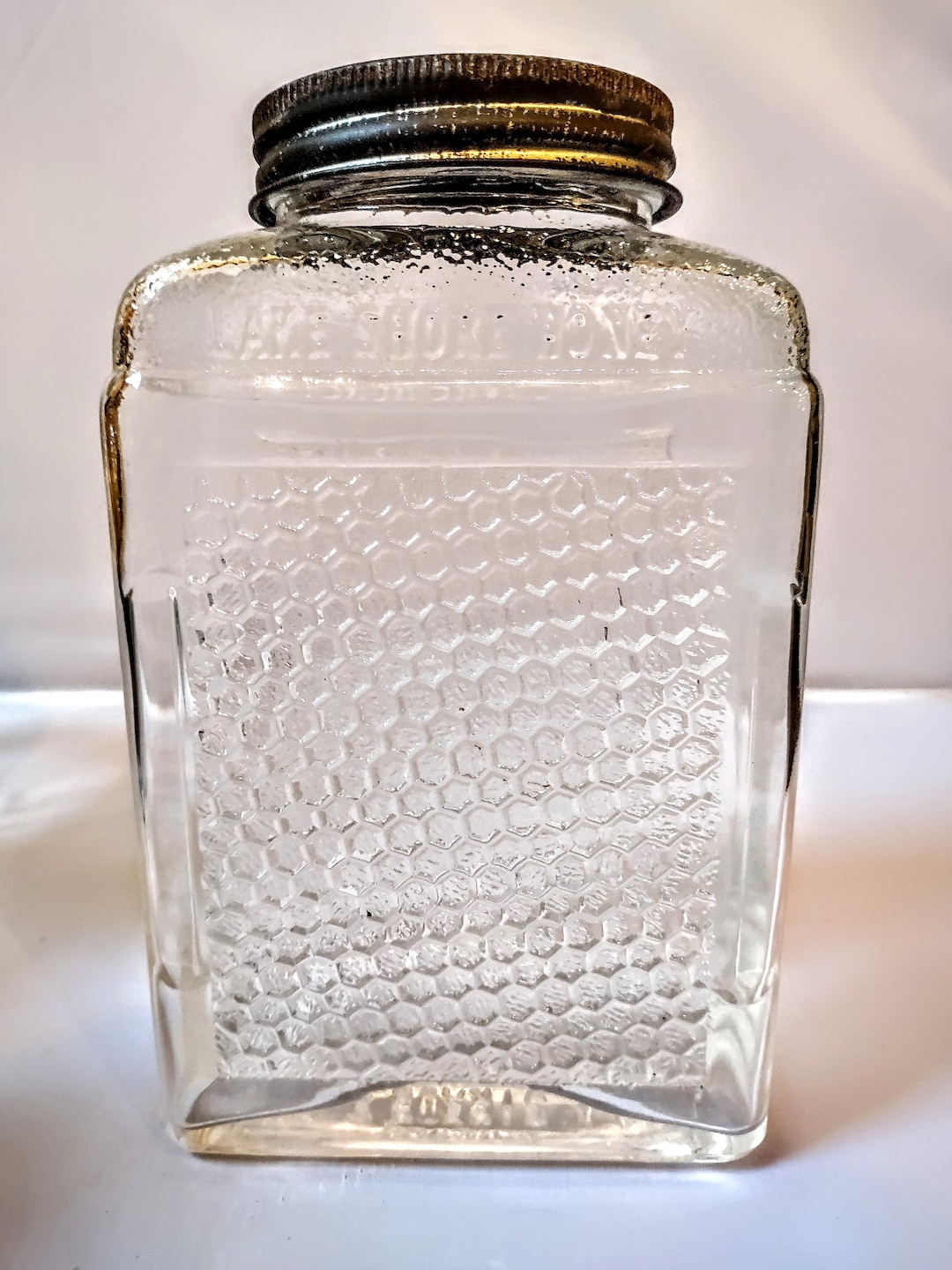 Lake Shore Honey Glass Jar Embossed Honeycomb Threaded Metal Lid ...