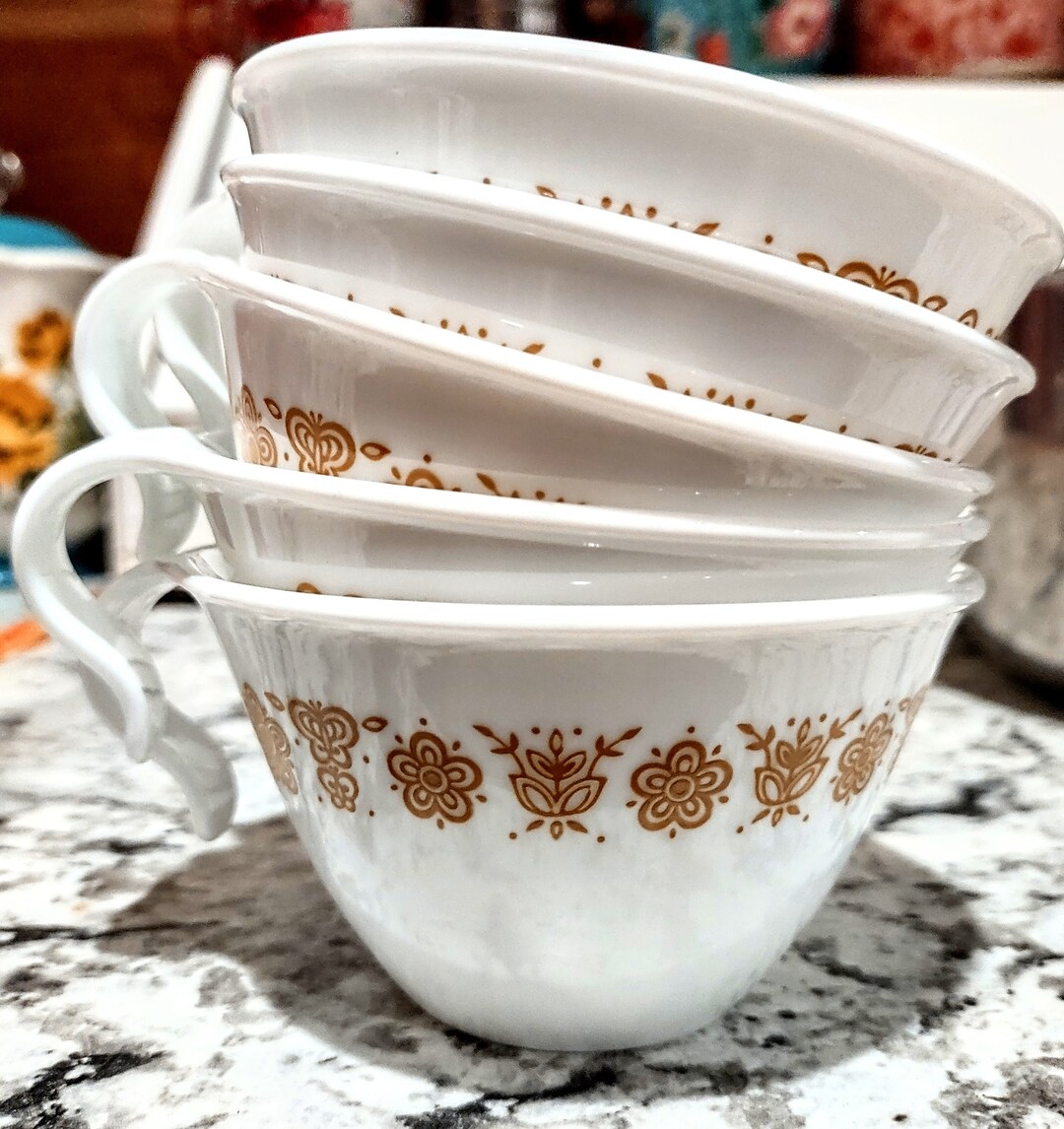 Vintage Corelle Corning Butterfly Gold Hook Handles Stackable Tea Cups ...