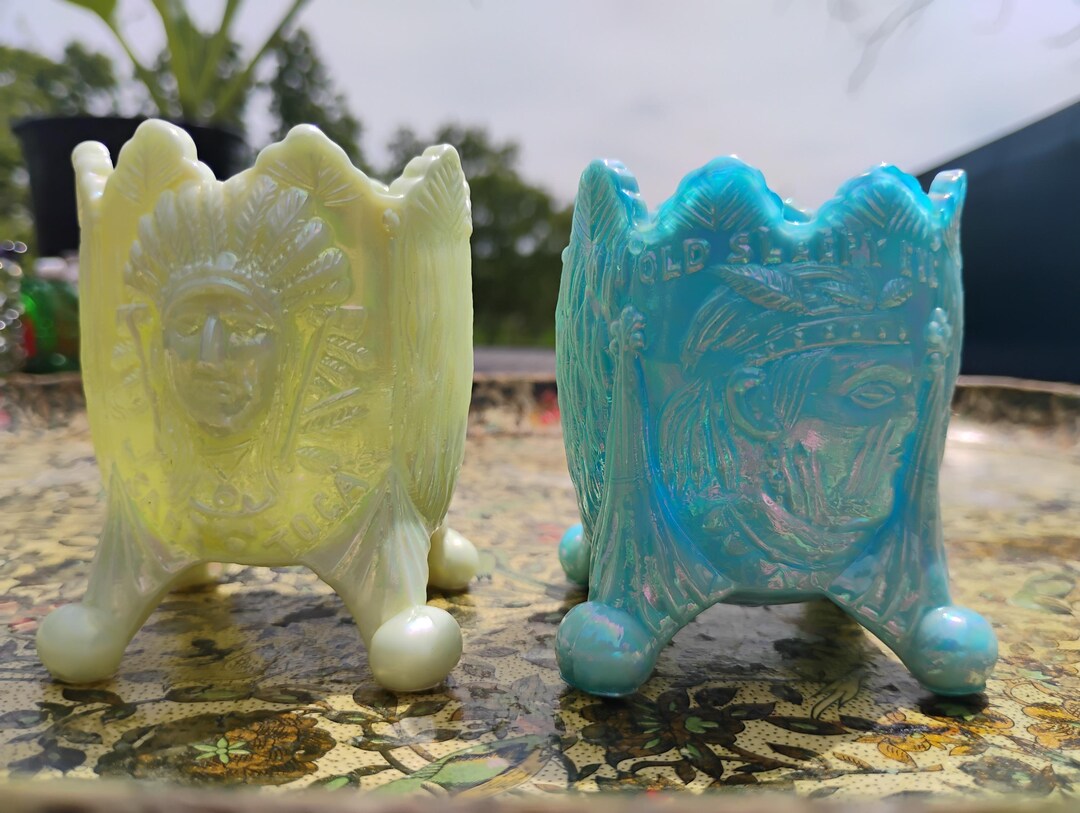 Old Sleepy Eye Iridescent Blue or Ivory Opal Toothpick Holder Ish-tak ...
