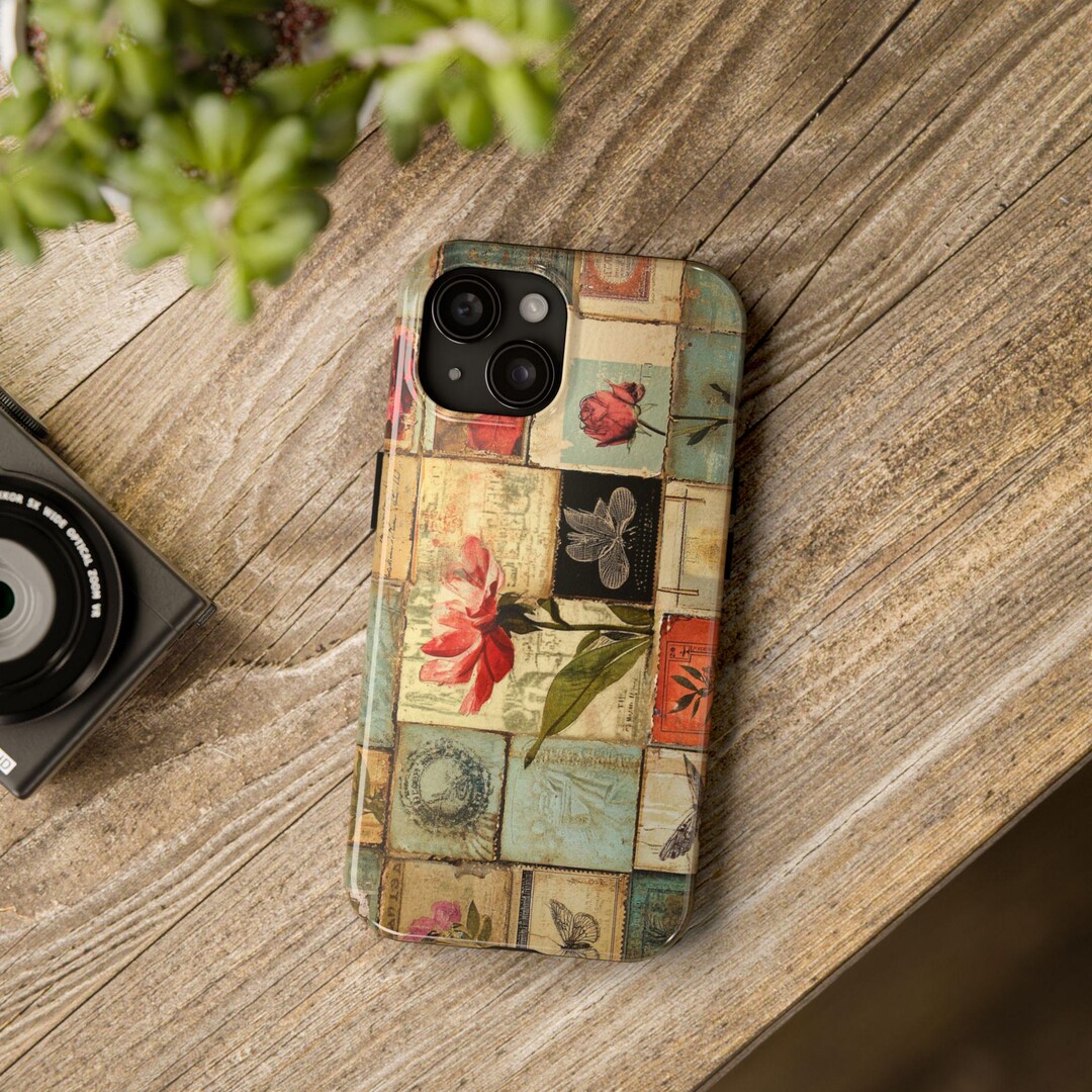 Vintage Stamp Collage Tough Phone Case, Retro Phone Case, Unique Phone ...