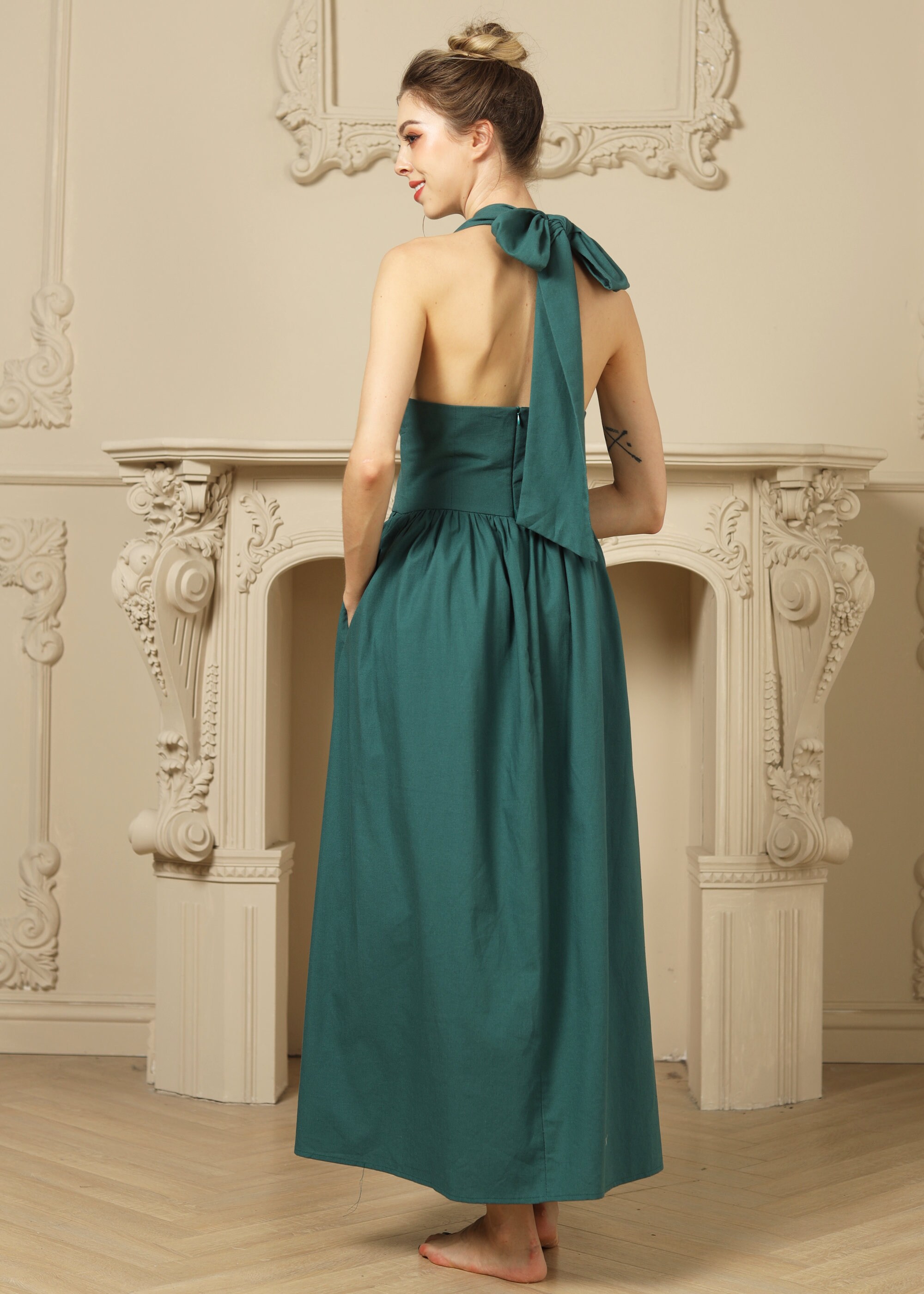 Midi Linen Dress Open Back Linen Dress Backless Linen - Etsy