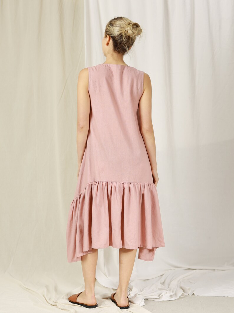 Loose Linen Dress Natural Linen Ruffle Dress Linen Hi-low Dress Linen ...