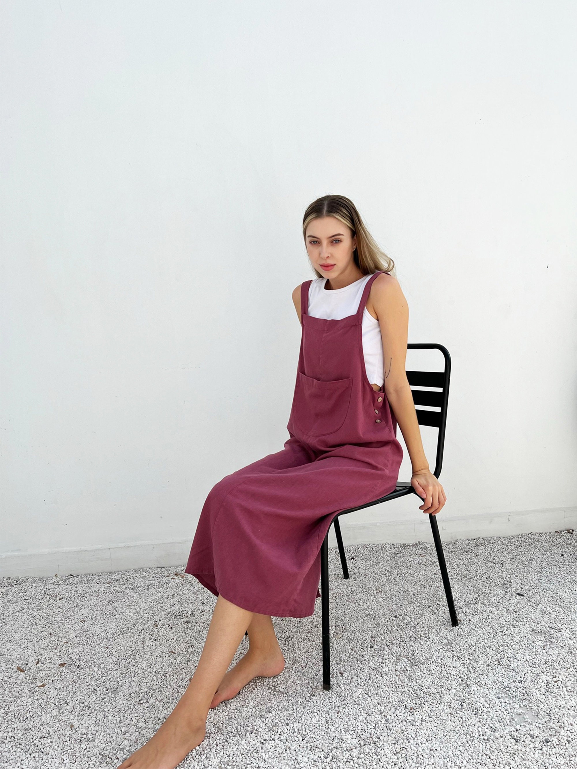 Linen Apron Dress – Linen Long Pinafore Dress – Overall Dress - Maxi ...