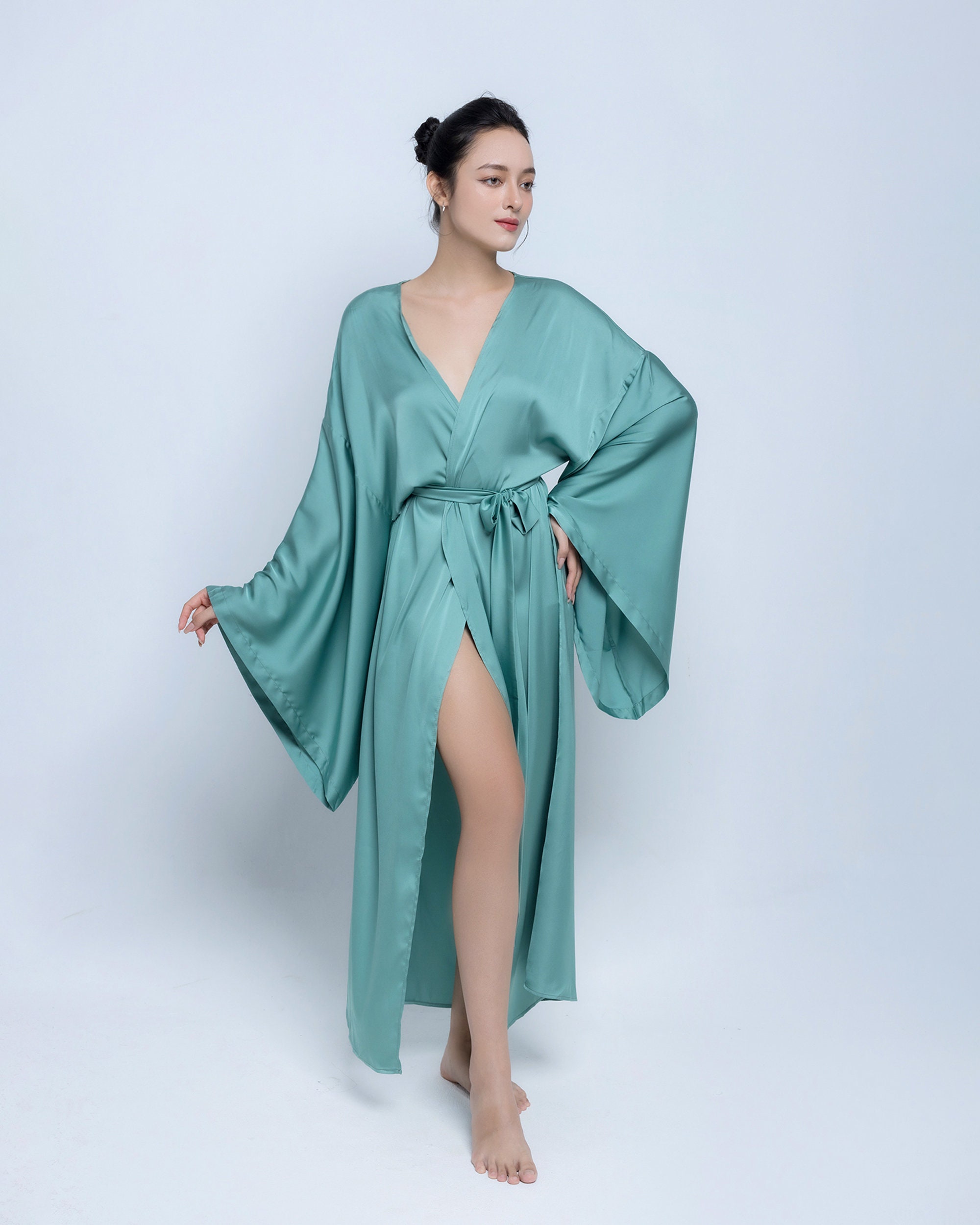 Plus Size Silk Robe for Women Bridesmaid Robe Silk Kimono Robe Floor ...