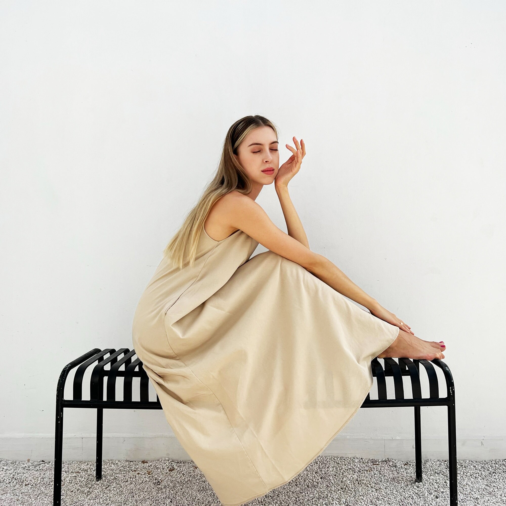 Long Linen Square Neck Dress Linen Dress With Pockets - Etsy