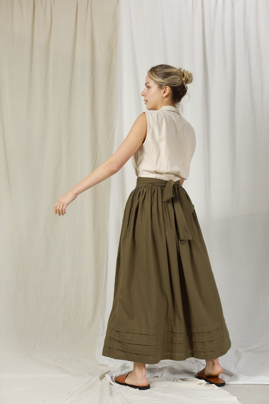 Calf Length Skirt for Woman - Women's Linen Skirt - Custom Made Linen ...