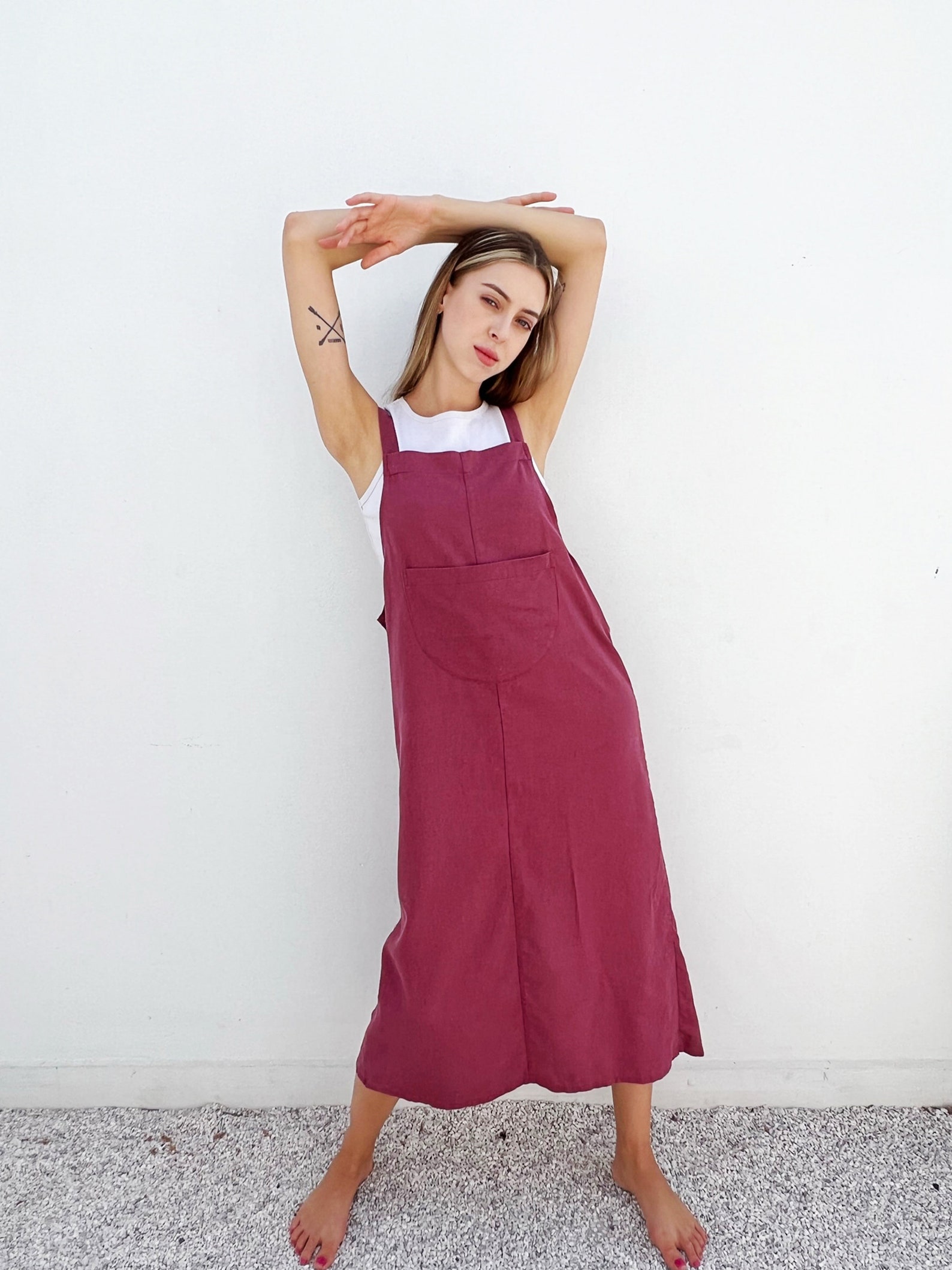 Linen Apron Dress Linen Long Pinafore Dress Overall Dress Maxi Jumper ...