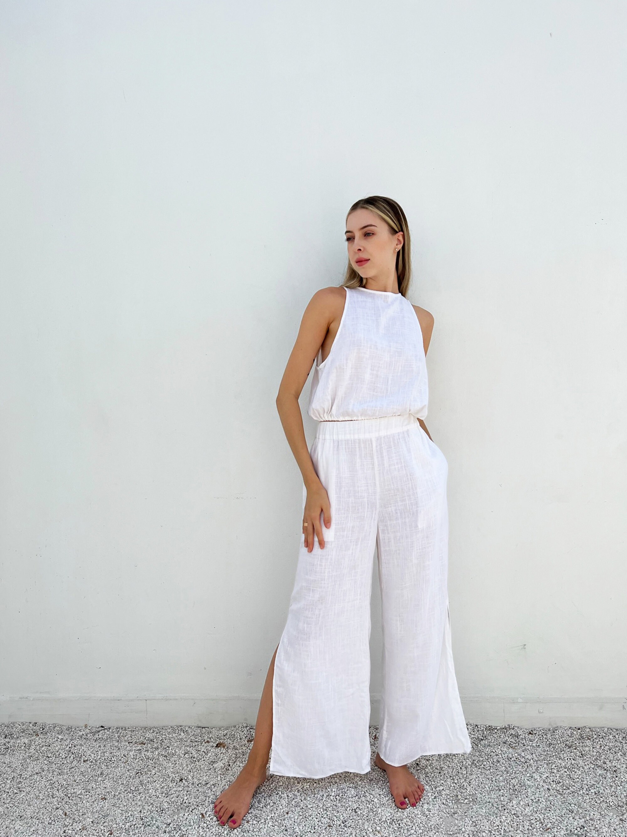 Linen Set Clothing Long Linen Pants and Linen Top Sleeveless - Etsy