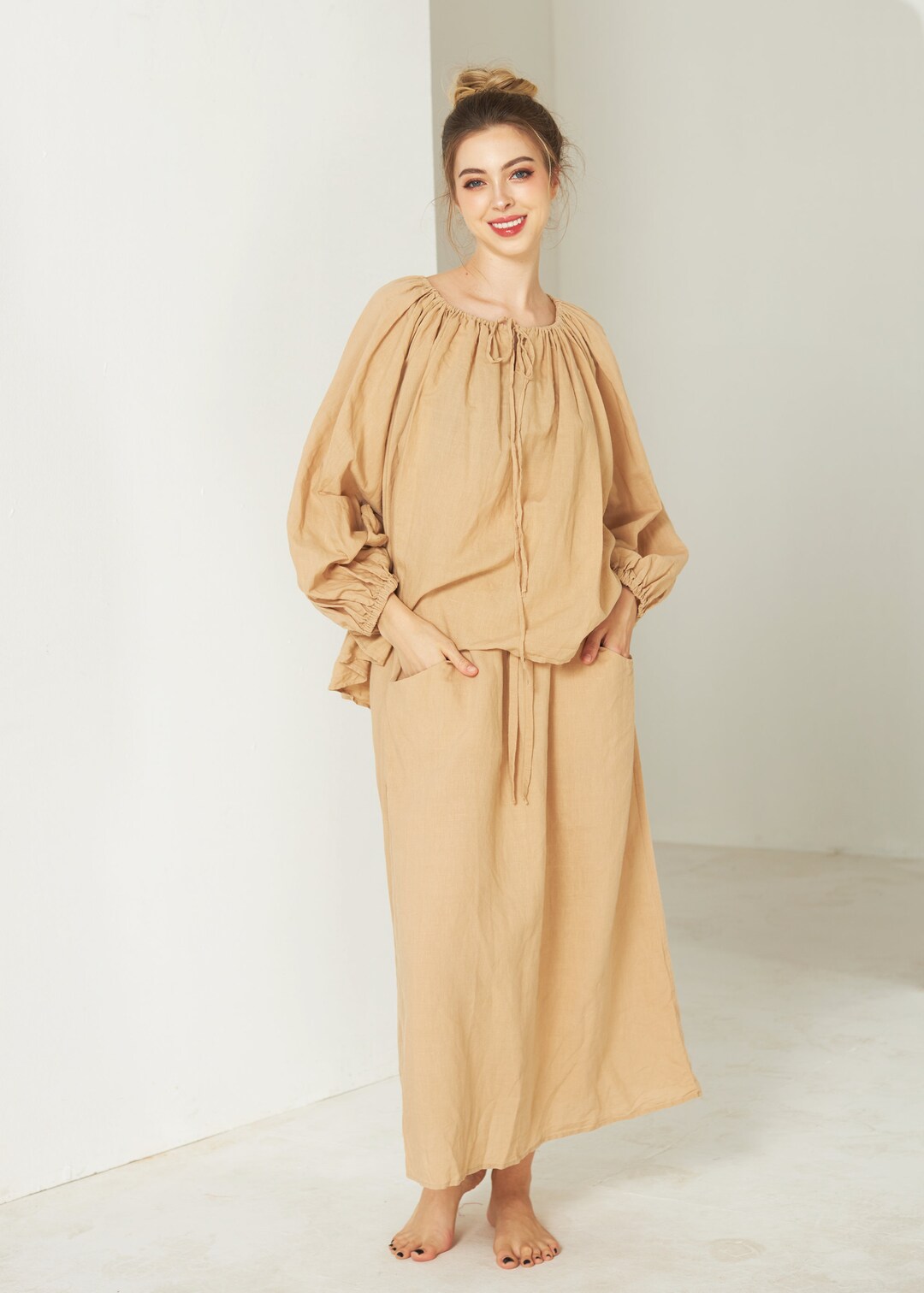 Linen Set Womens Clothing Consists of Linen Wrap Top and Linen Skirt ...