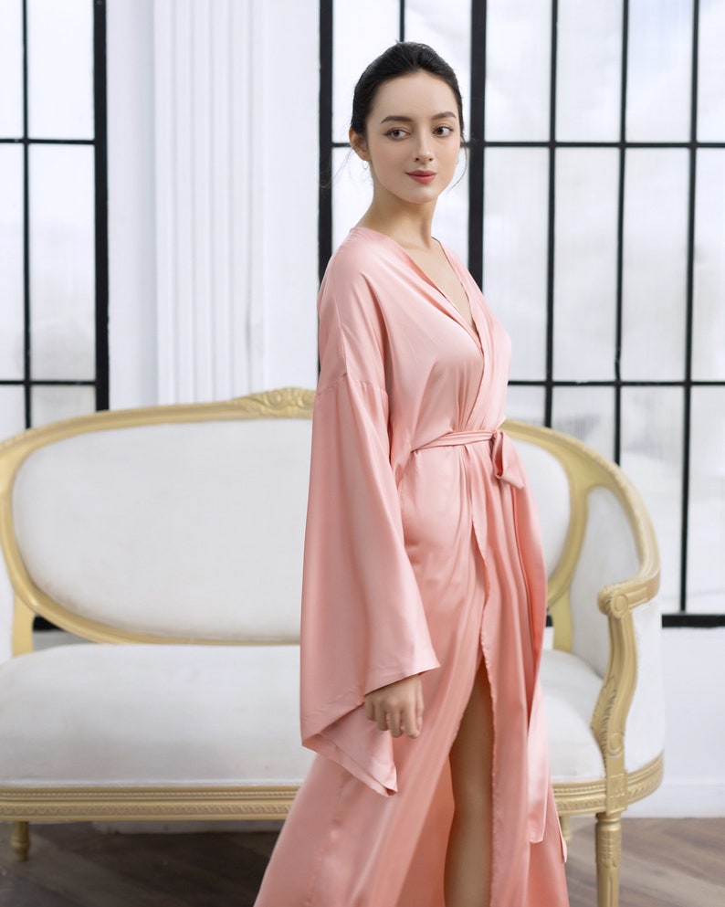 Plus Size Silk Robe for Women - Bridesmaid Robe Pink Color - Silk ...