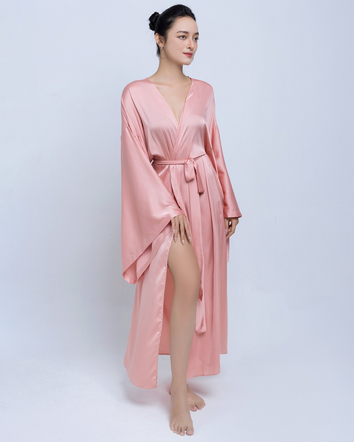 Plus Size Silk Robe for Women Bridesmaid Robe Pink Color - Etsy