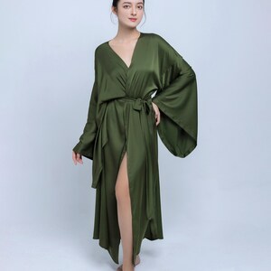 Bridal Long Silk Robe - Floor Length Gown - Silky Kimono Sleeves Long ...