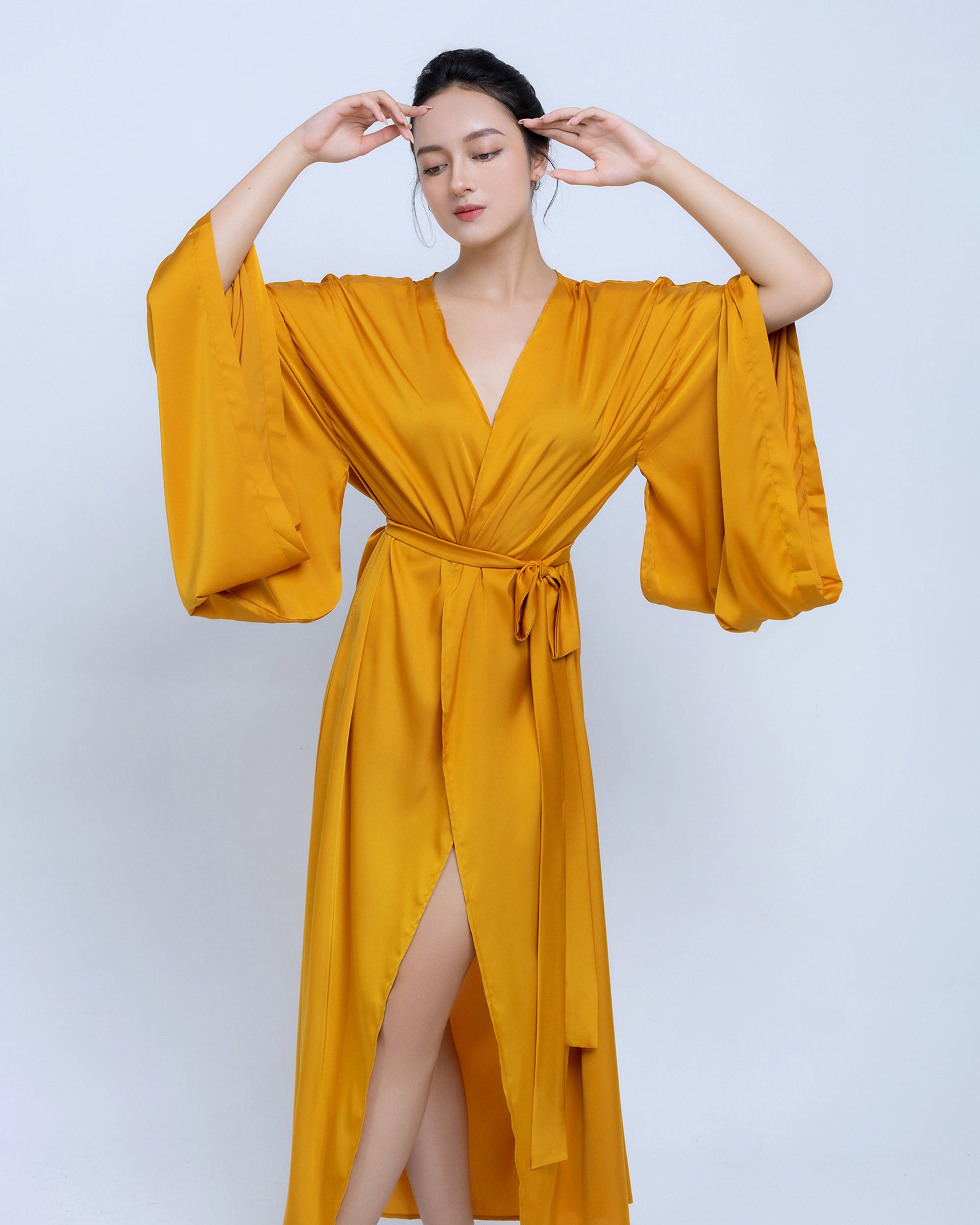 Bridal Long Silk Robe Silky Kimono Sleeves Long Robe Silk Etsy