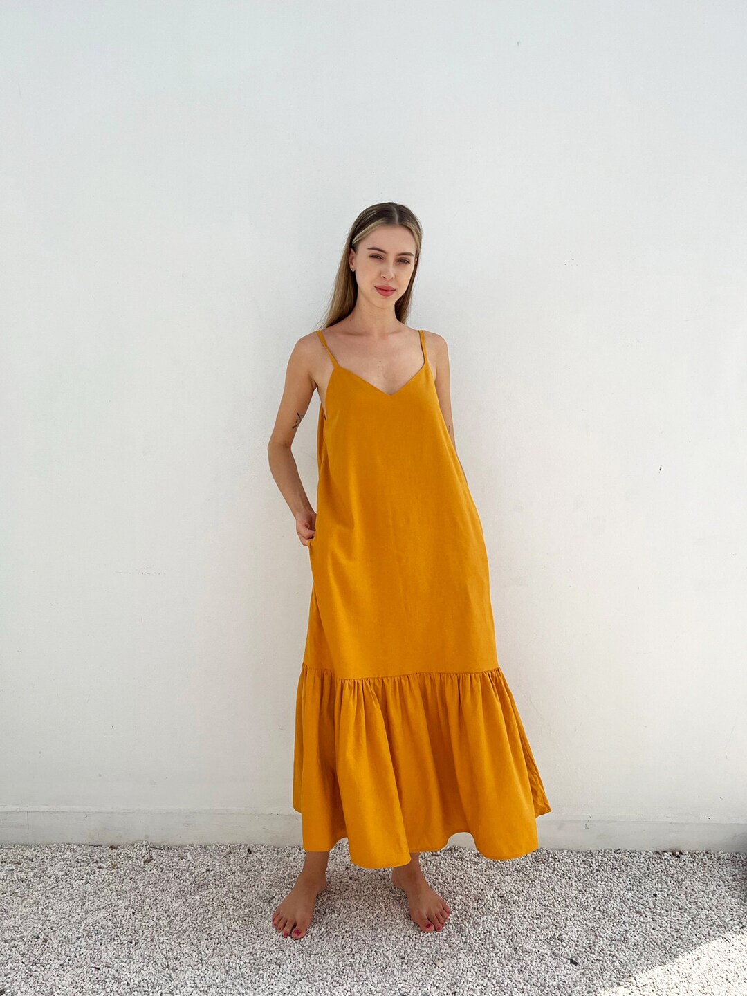 Drop Ruffle Slip Linen Dress Slip Linen Dress For Woman Linen Summer