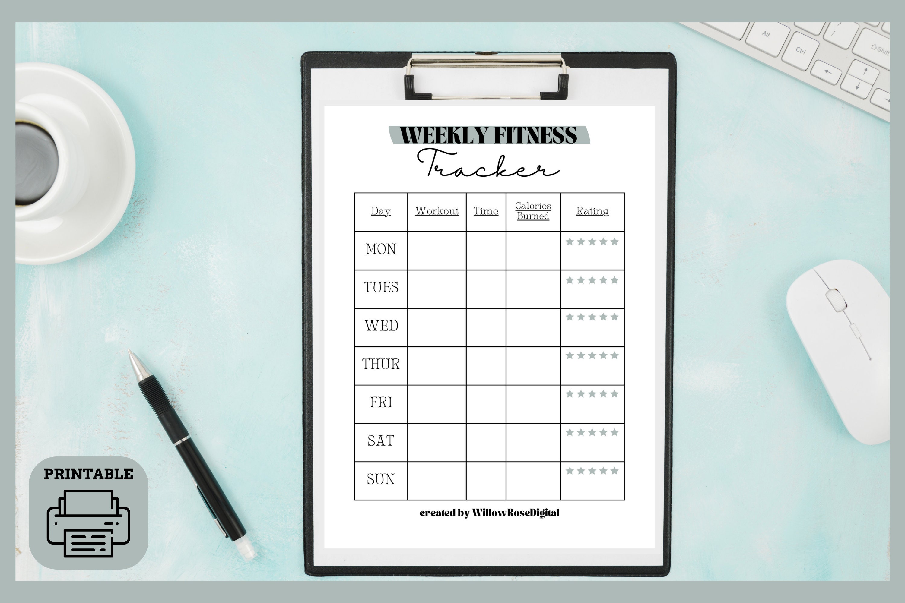 Printable Weekly Fitness Tracker, Wellness Digital Download, Minimalist ...