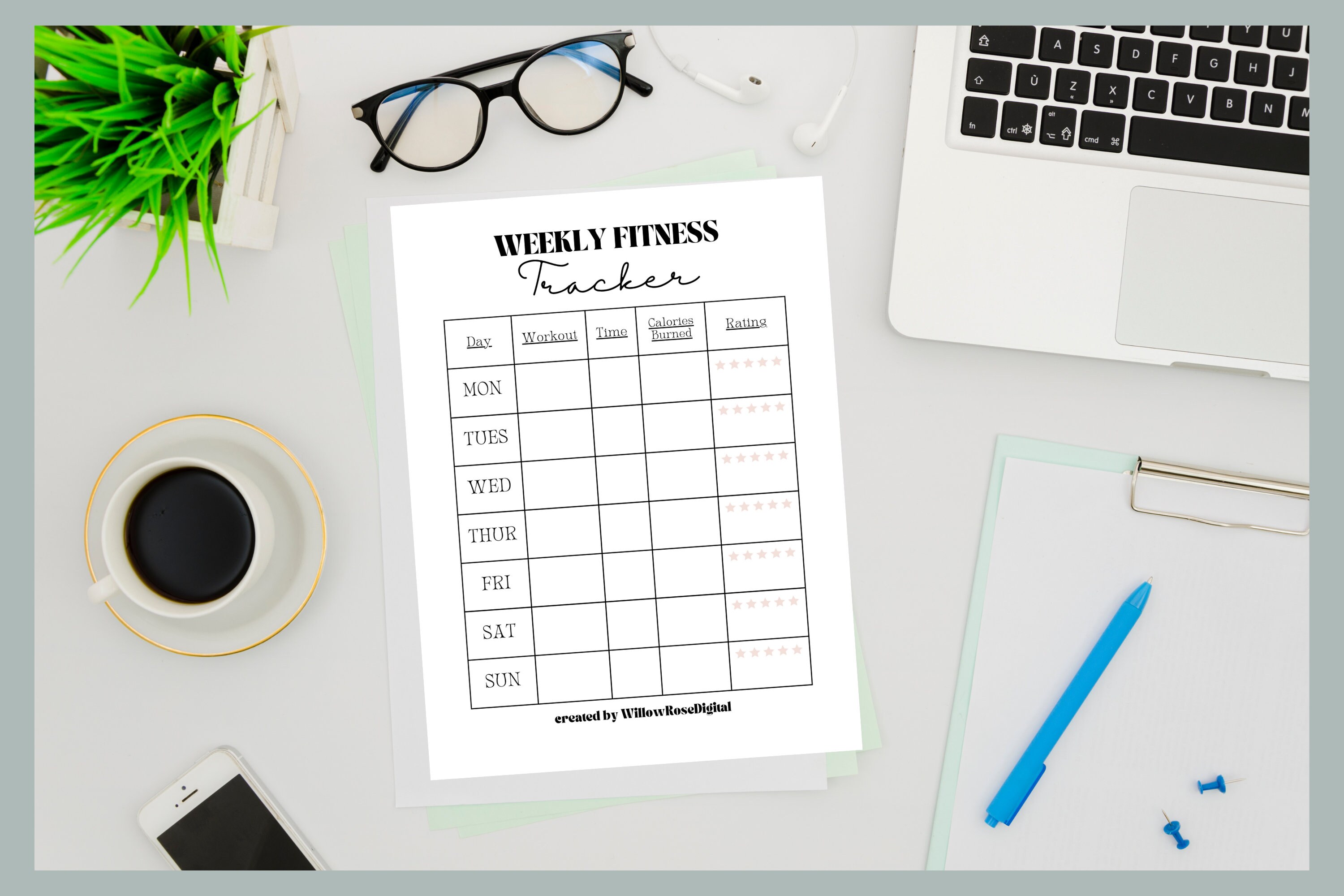 Printable Weekly Fitness Tracker, Wellness Digital Download, Minimalist ...