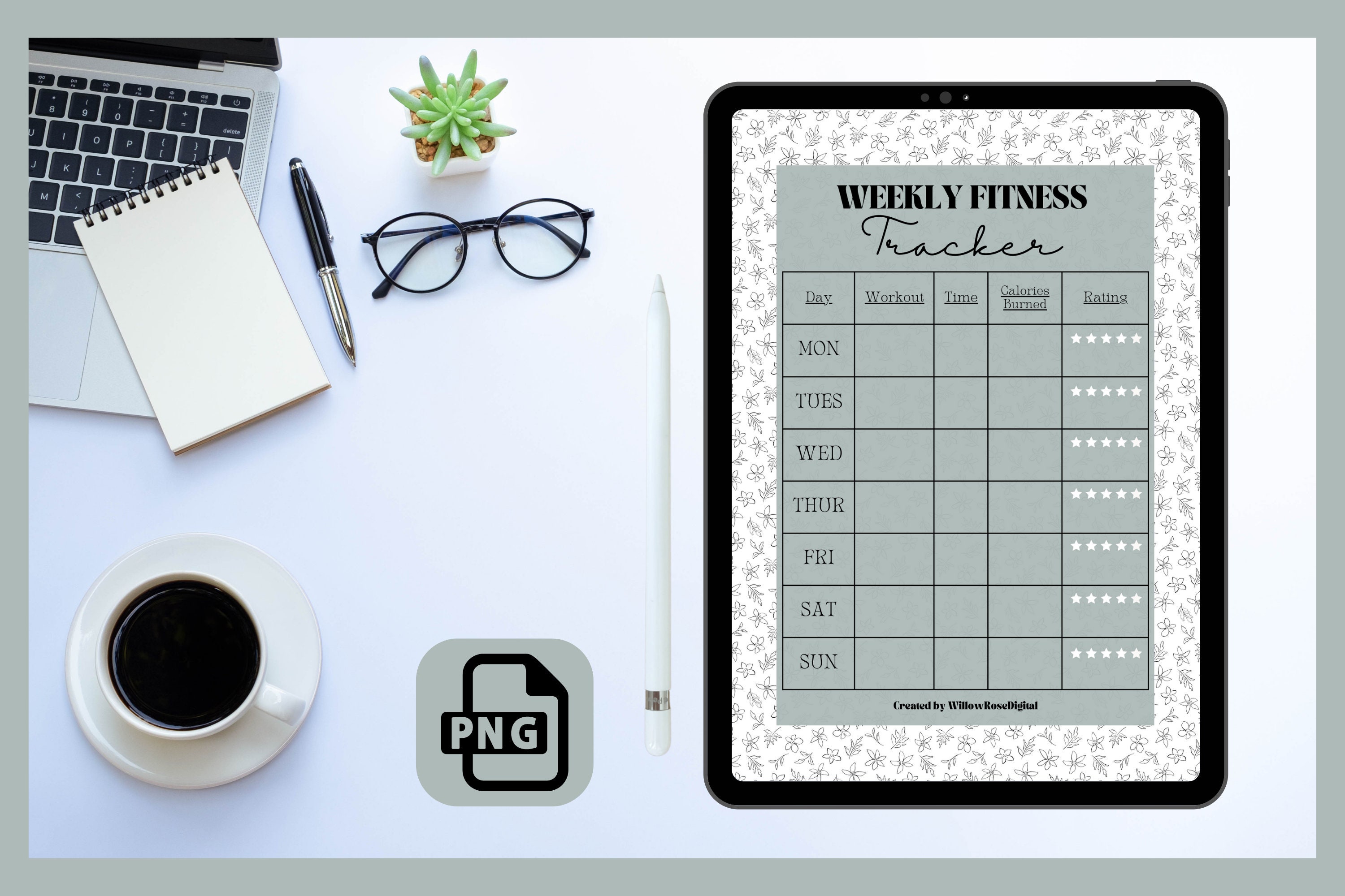 Printable Weekly Fitness Tracker, Wellness Digital Download, Minimalist ...