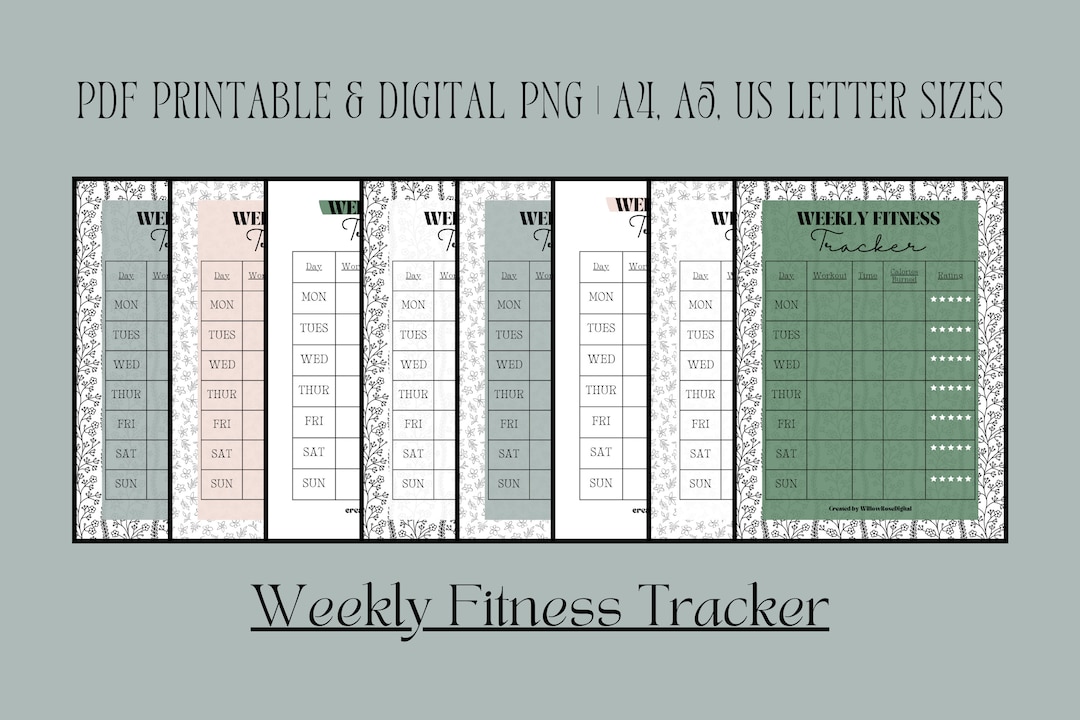 Printable Weekly Fitness Tracker, Wellness Digital Download, Minimalist ...