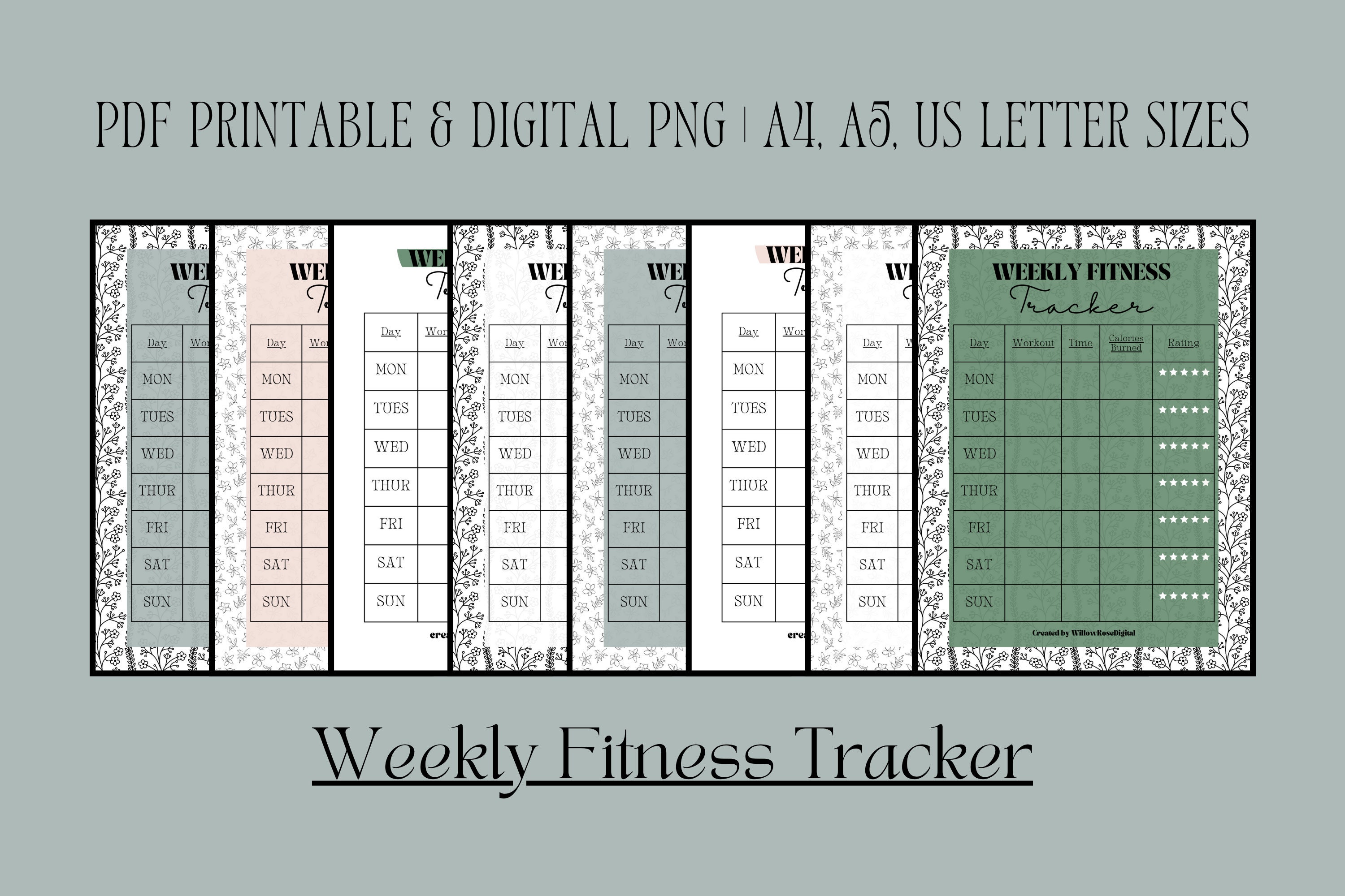 Printable Weekly Fitness Tracker, Wellness Digital Download, Minimalist ...