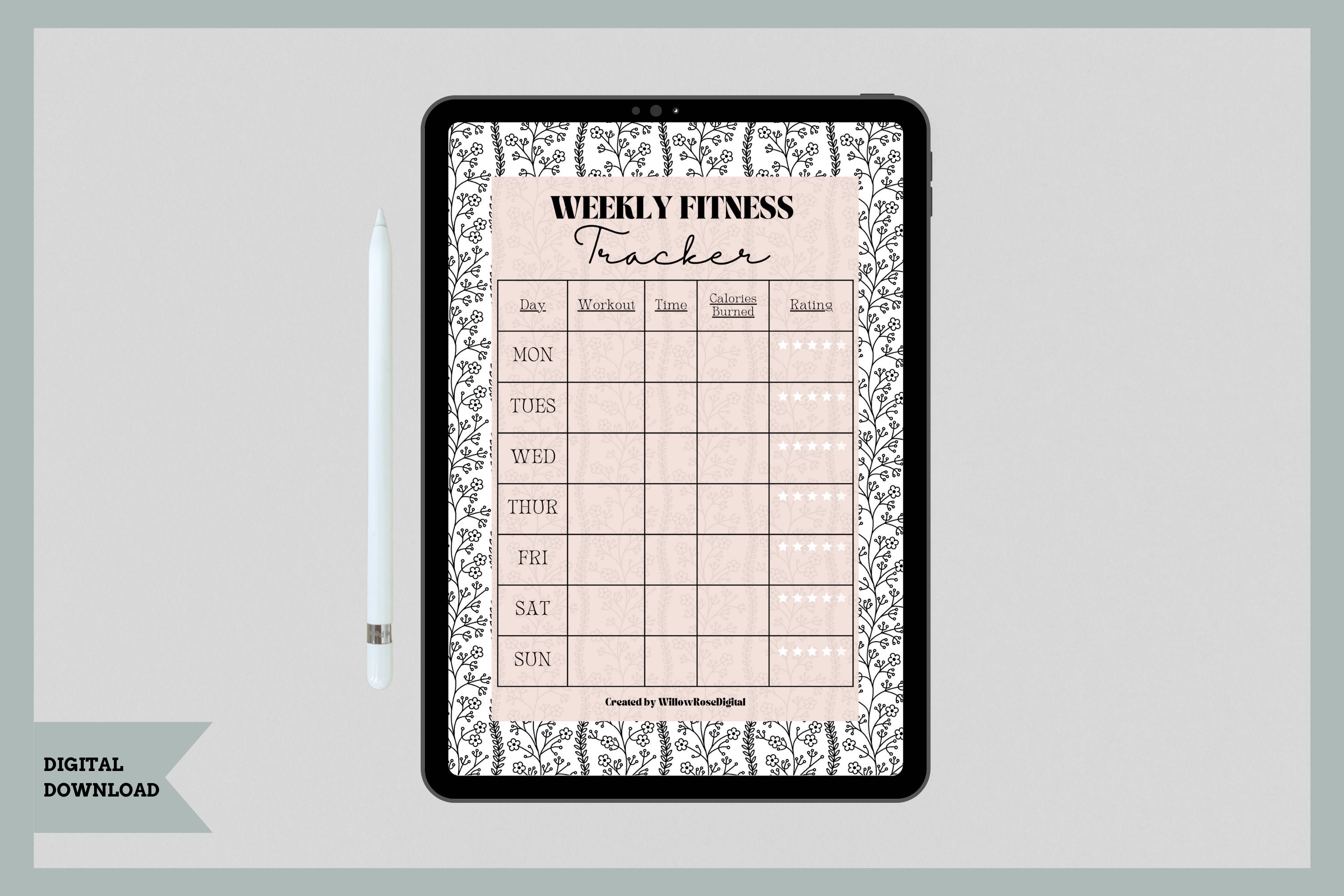 Printable Weekly Fitness Tracker, Wellness Digital Download, Minimalist ...