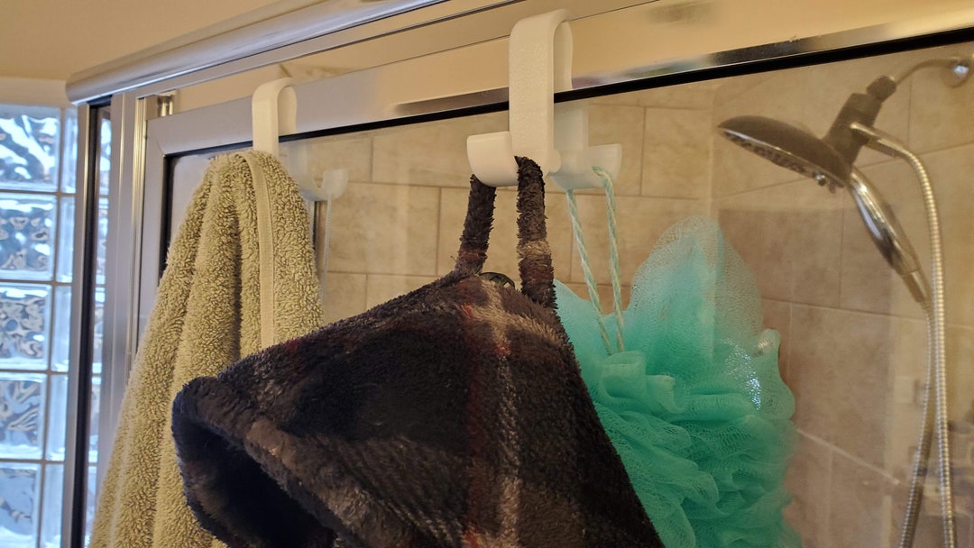 Over Glass Shower Door or Side Hook White Bath Sheet Towel Robe Hangers ...